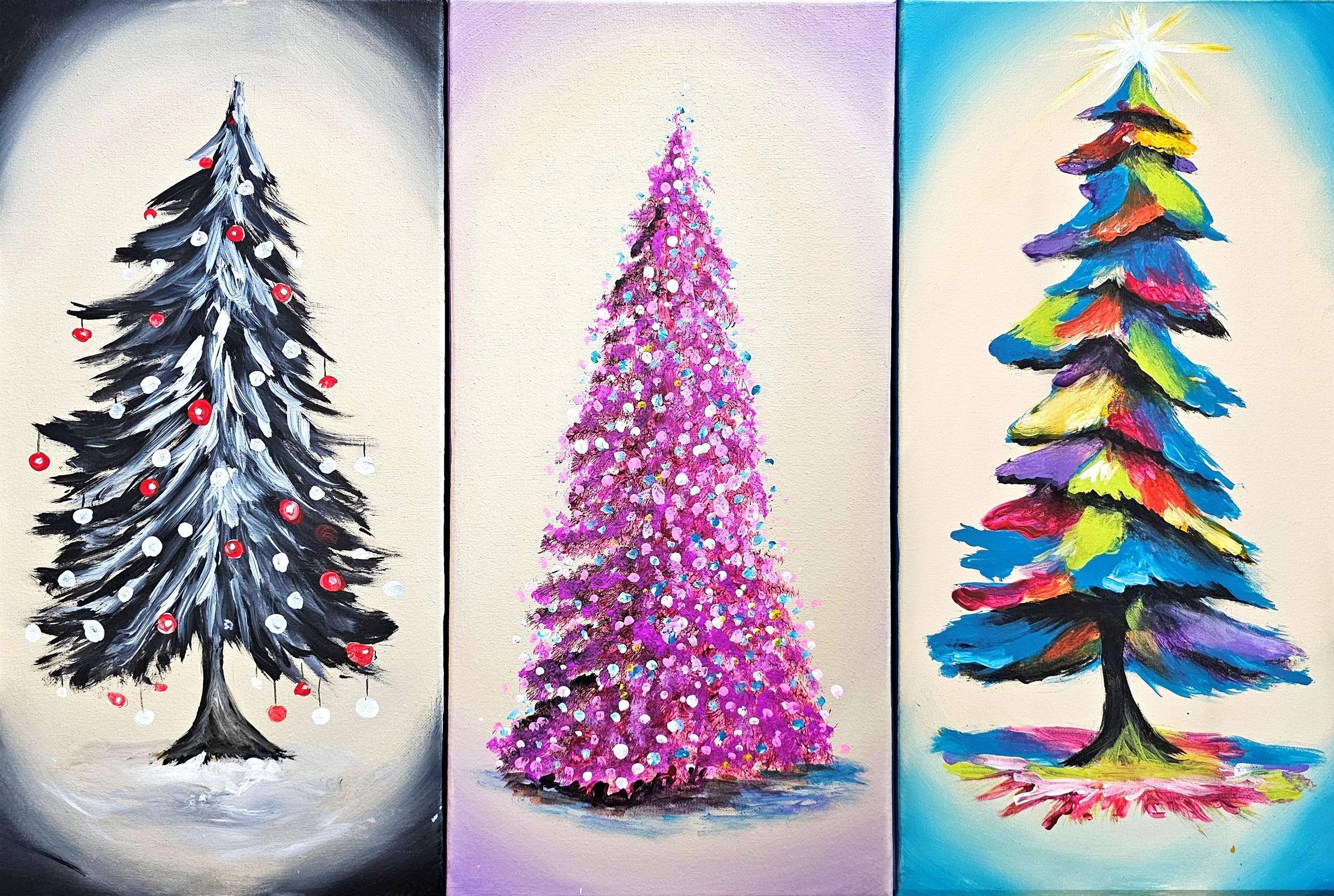 Funky Christmas Trees (3 paintings) — Michelle the Painter