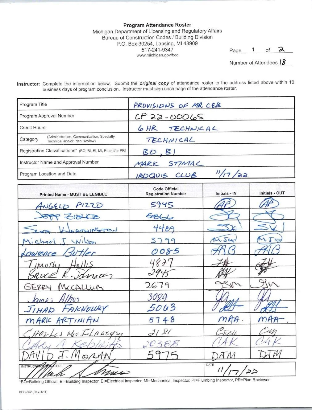 Attendance Records — OCBOA
