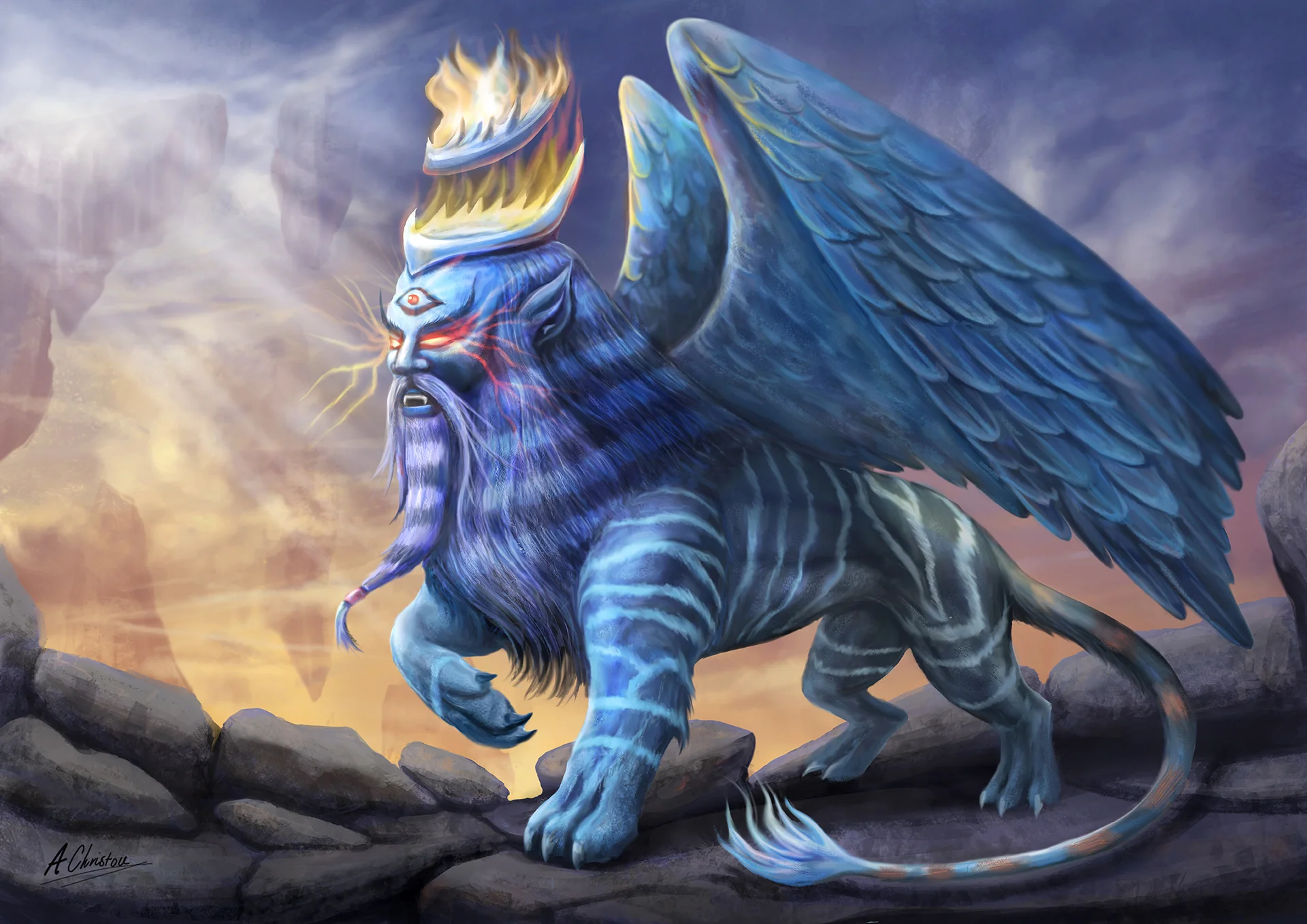 King Sphinx Lamassu - Fantasy Art Print — Anthony Christou Illustration