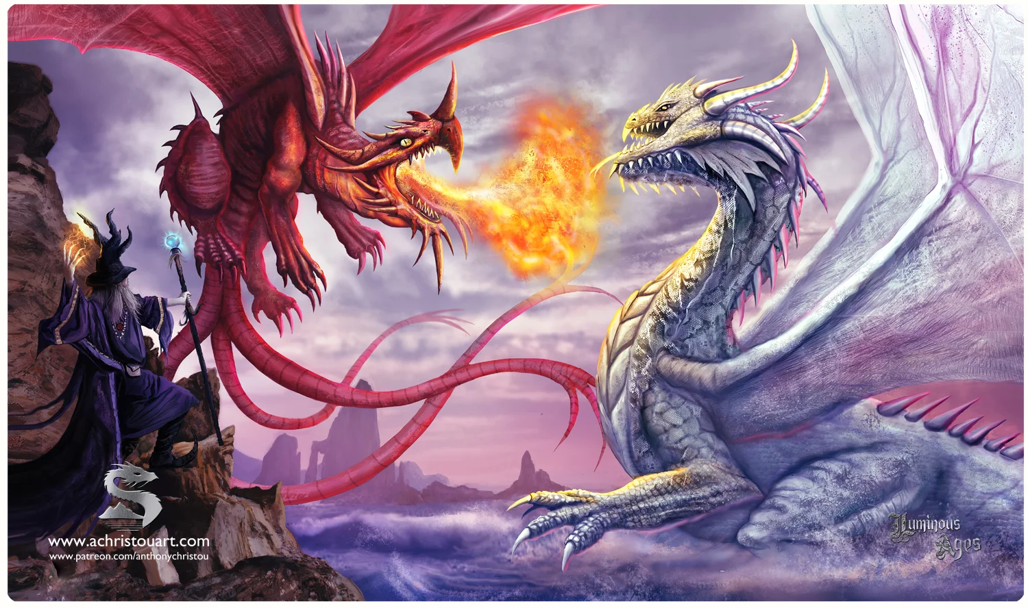 Merlin & the Dragons - Fantasy Gaming Mat — Anthony Christou Illustration
