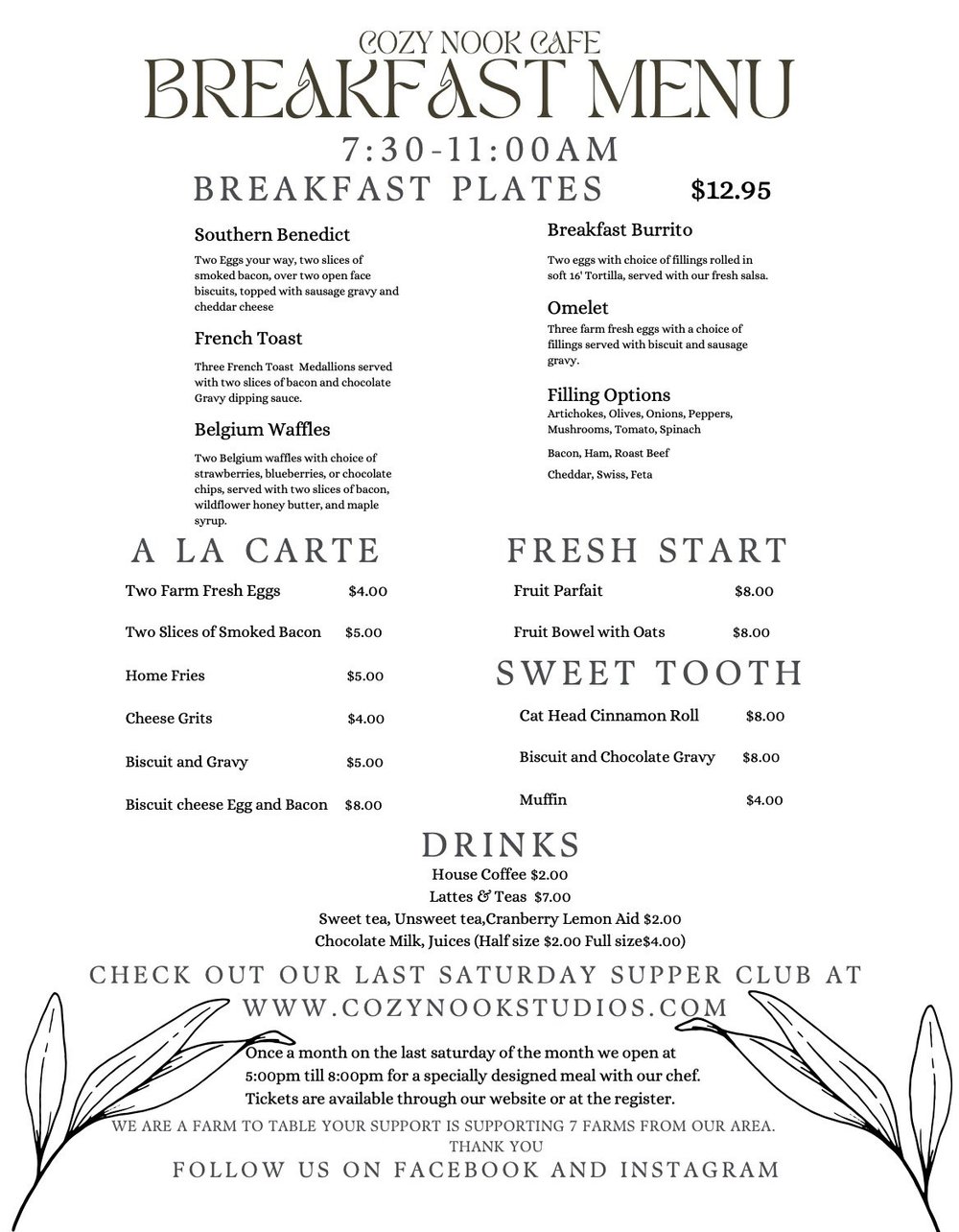 Menu 1 — Cozy Nook Gallery Cafe