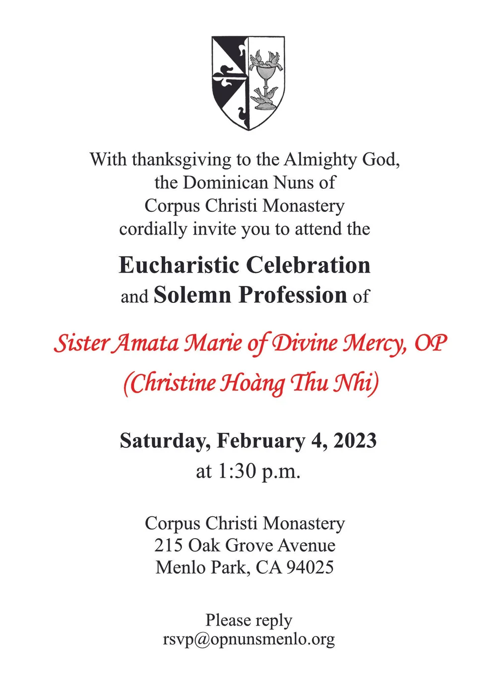 Upcoming Events — Dominican Nuns | Menlo Park