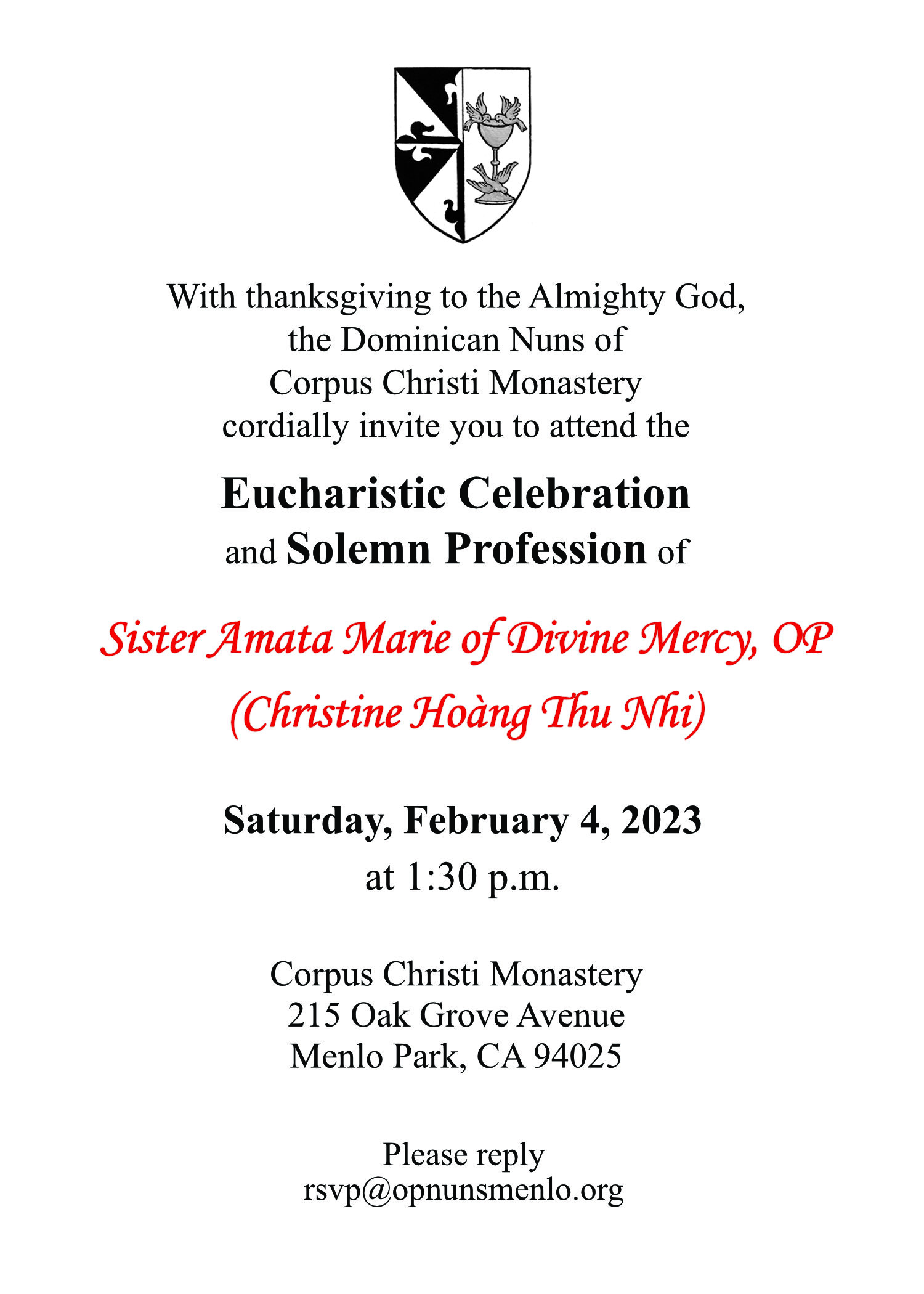 Upcoming Events — Dominican Nuns | Menlo Park