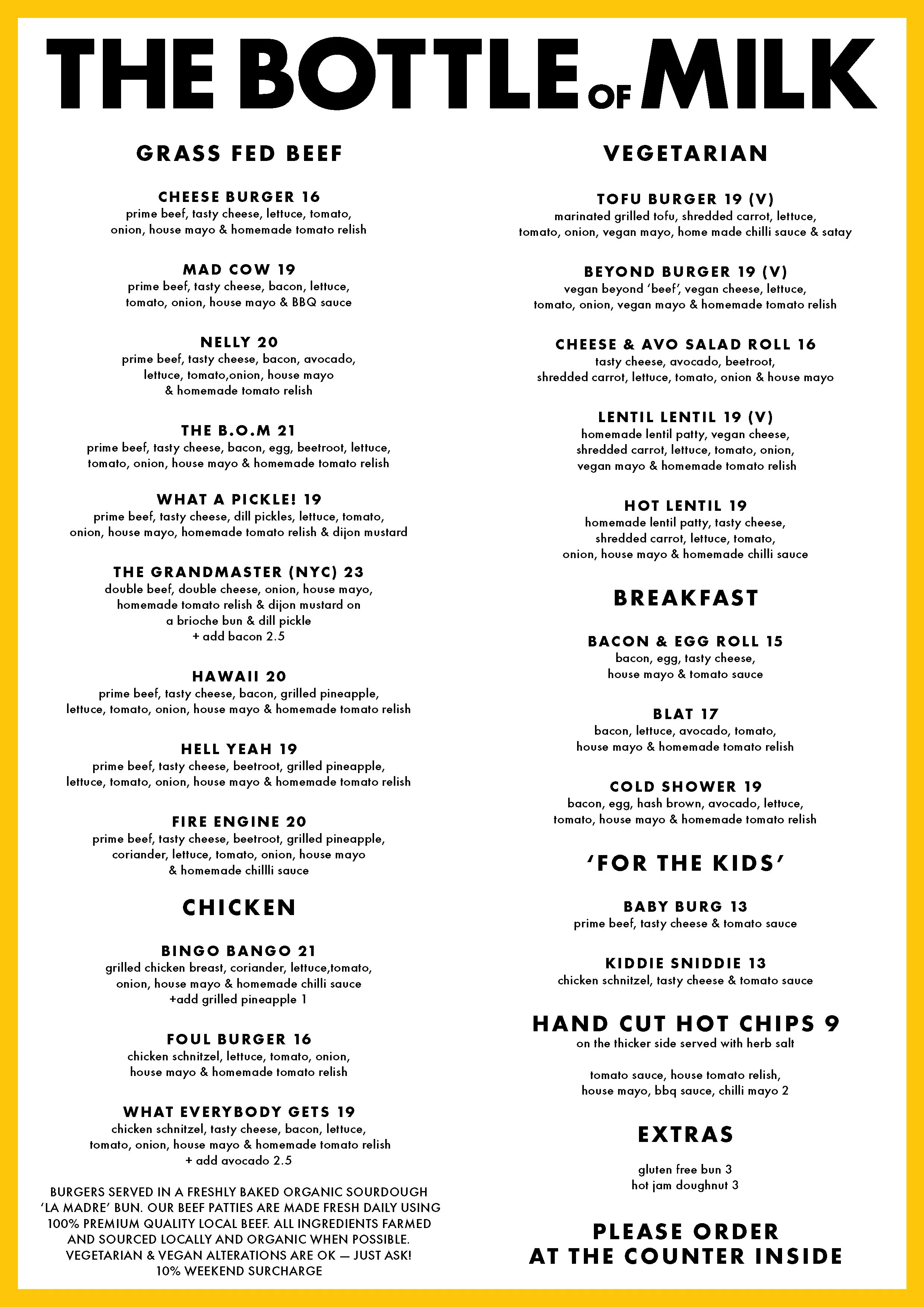 Menu Milk