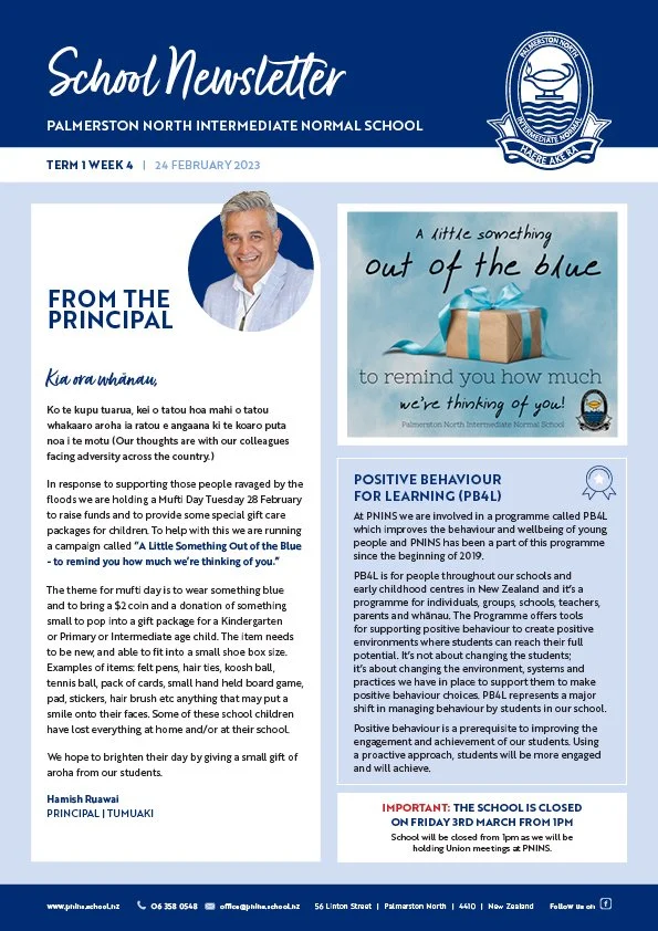 Newsletter — Palmerston North Intermediate Normal School