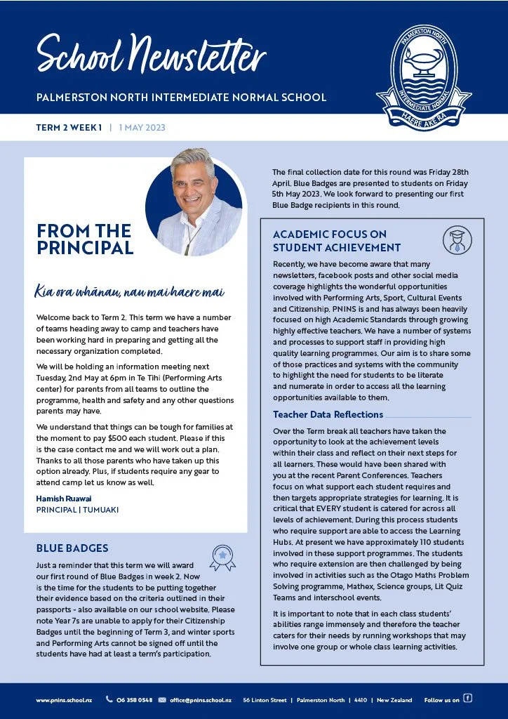 Newsletter — Palmerston North Intermediate Normal School