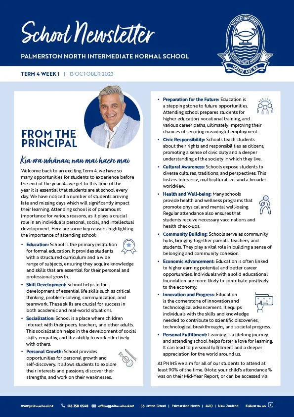 Newsletter — Palmerston North Intermediate Normal School