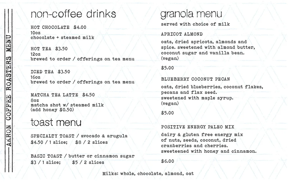 CAFE MENU — Akron Coffee Roasters