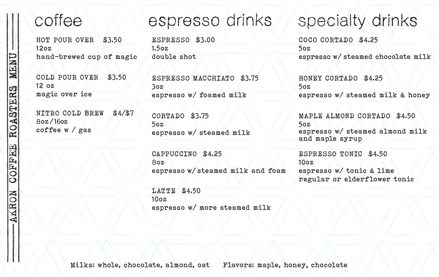 CAFE MENU — Akron Coffee Roasters