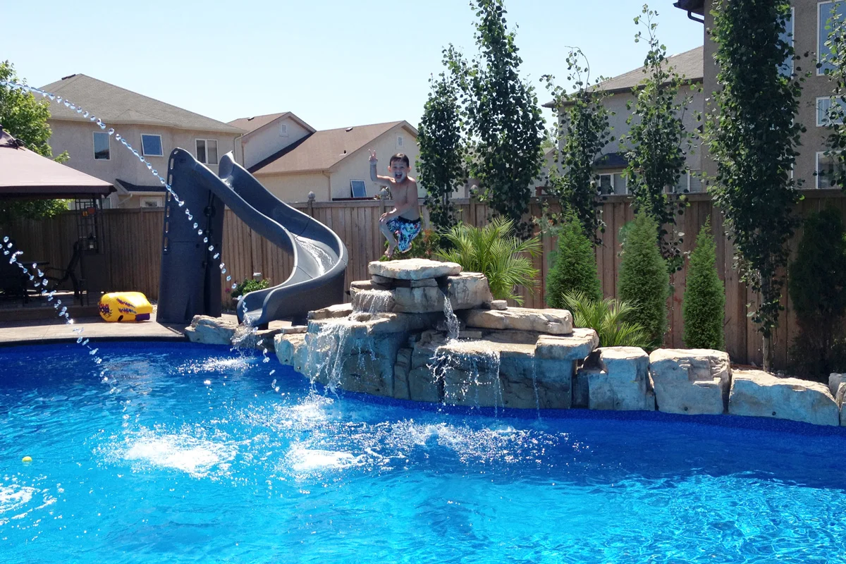Inground Pools With Rock Water Slide Poolside Water Features Rock