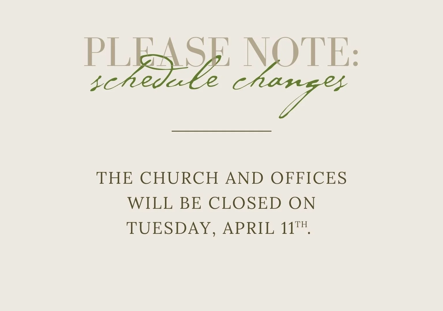 Church/Building closed on Tuesday, April 11 — Canadian Martyrs