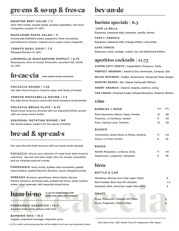 Menu — due focacceria