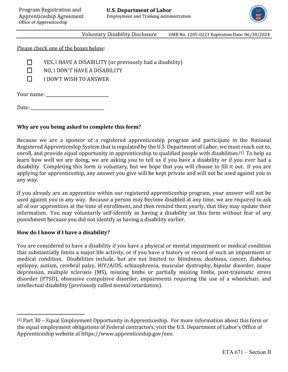 Voluntary Disability Disclosure