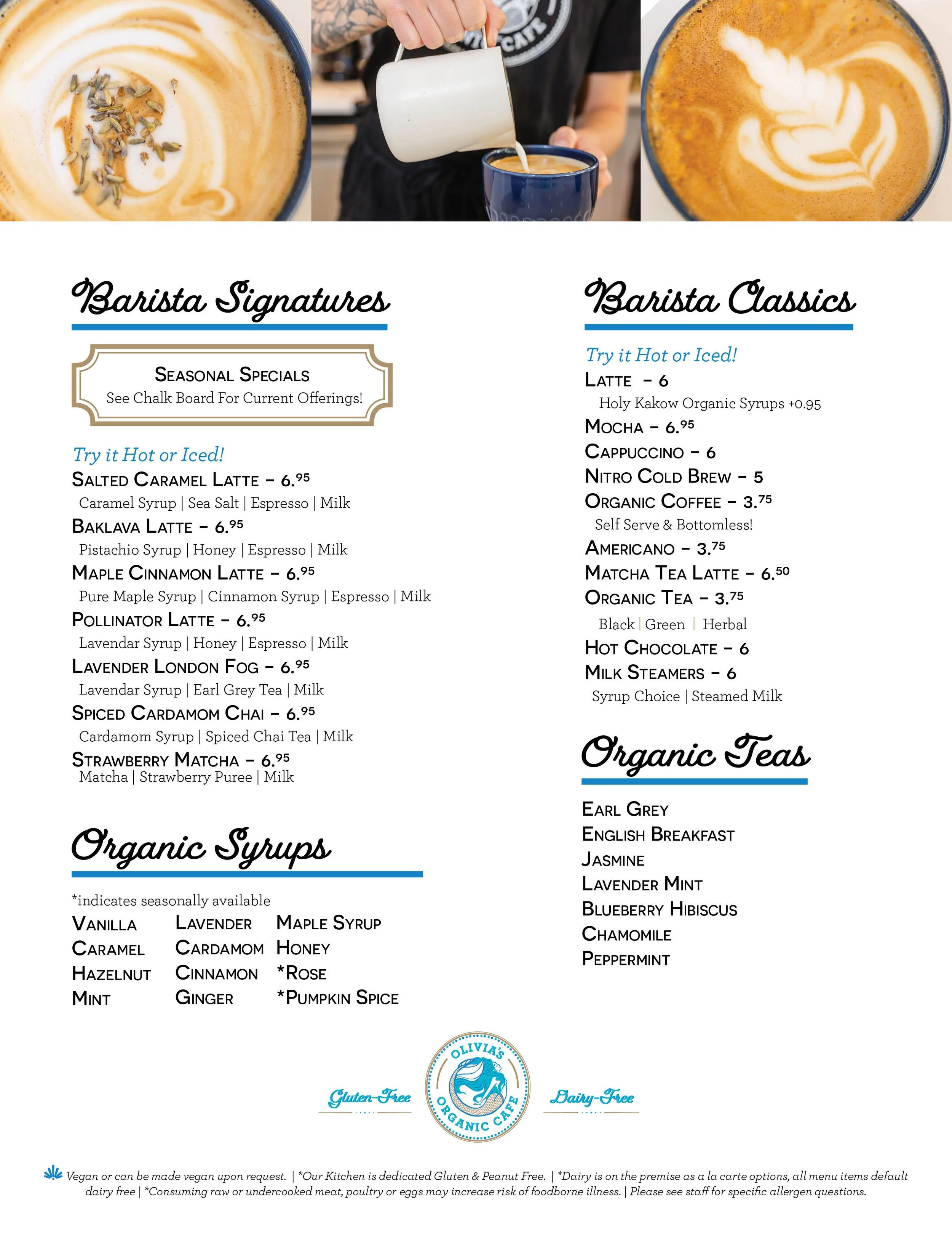 Menu — Olivia's Organic Cafe
