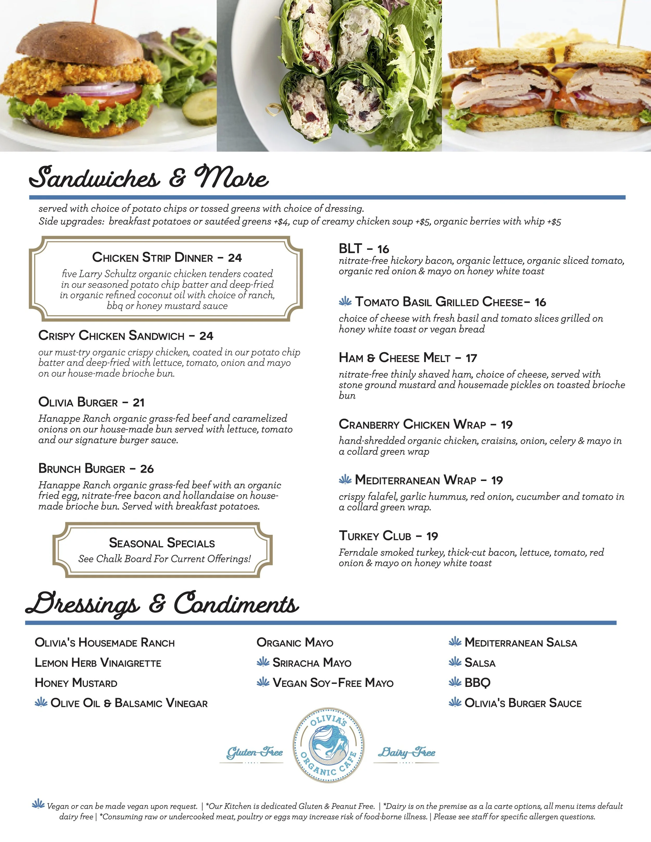 Menu — Olivia's Organic Cafe