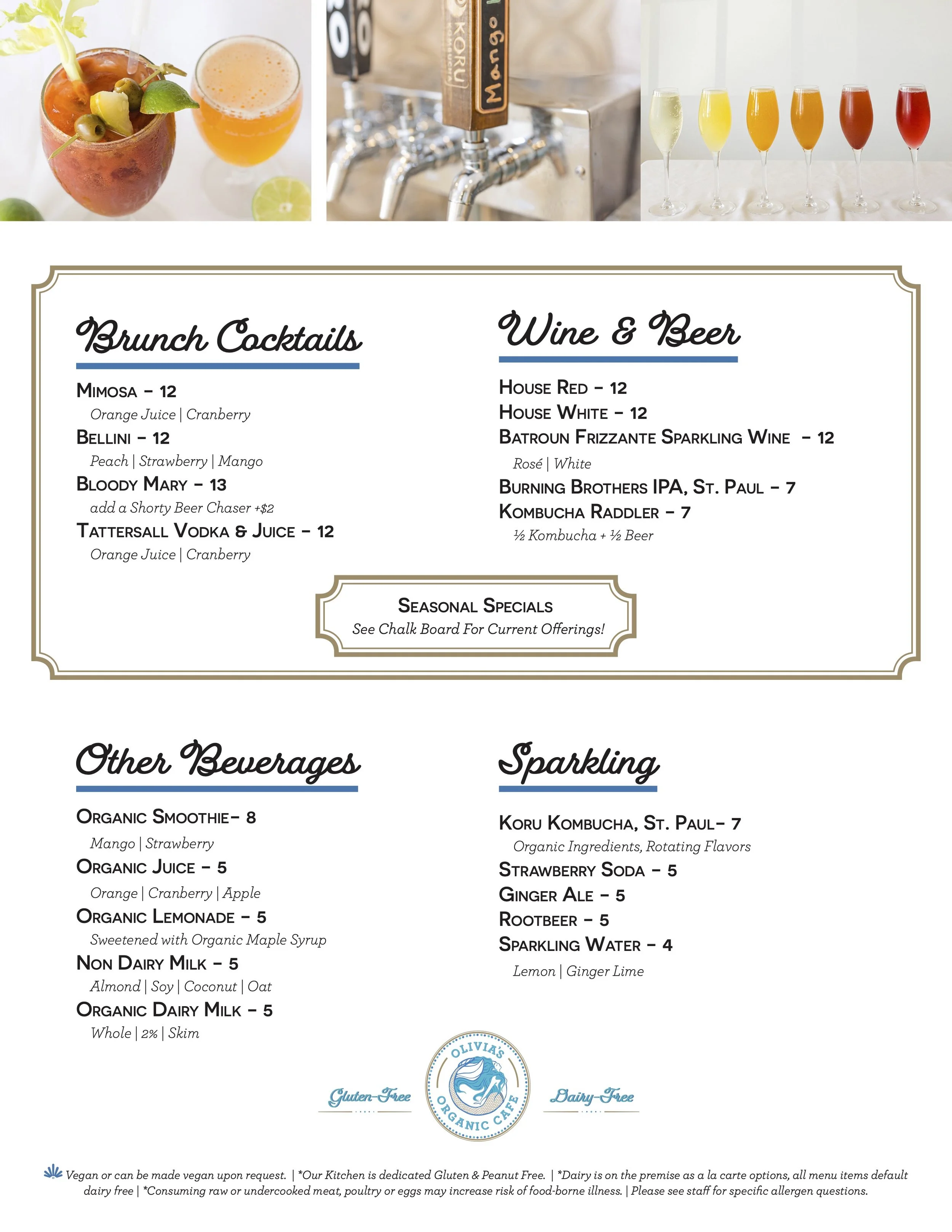 Menu — Olivia's Organic Cafe