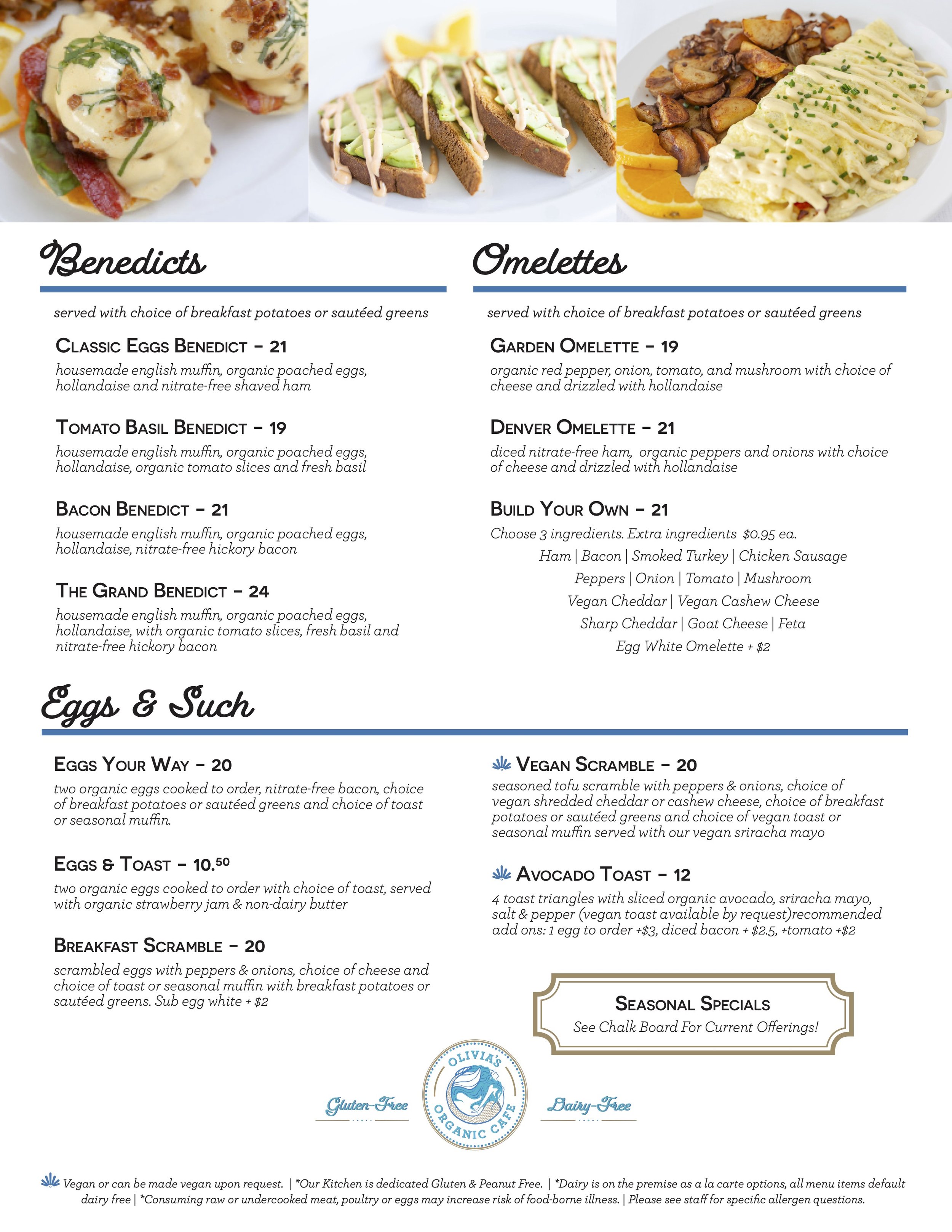 Menu — Olivia's Organic Cafe