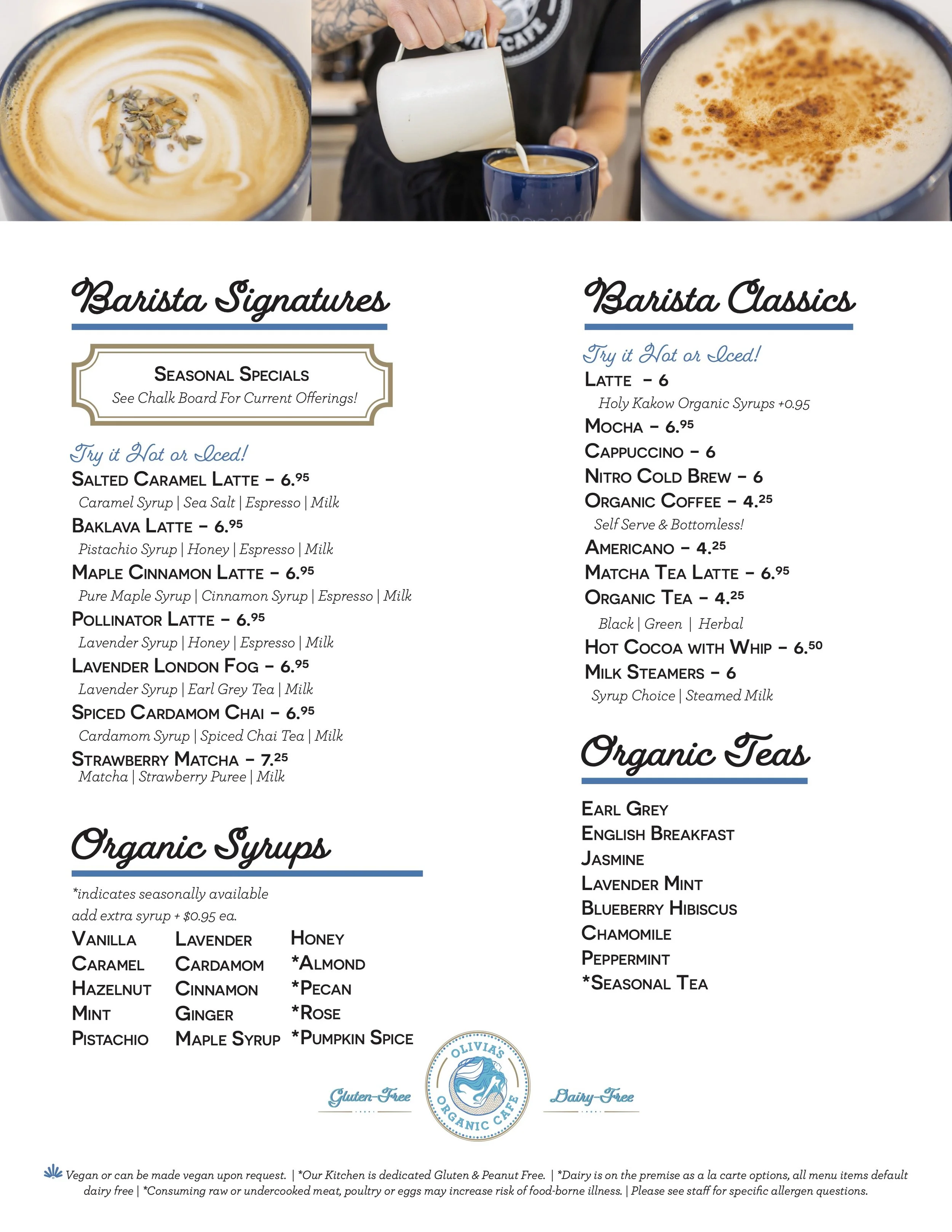 Menu — Olivia's Organic Cafe