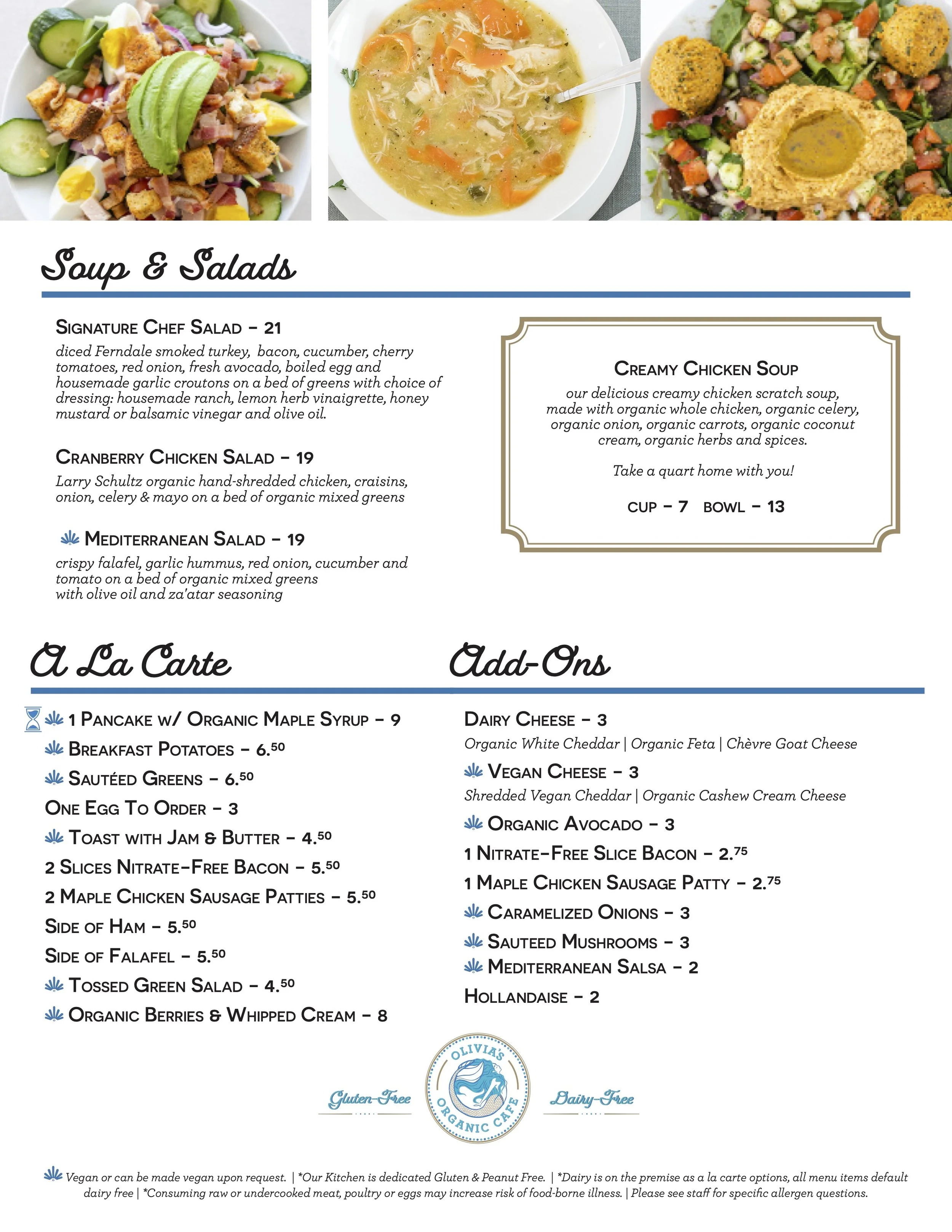 Menu — Olivia's Organic Cafe
