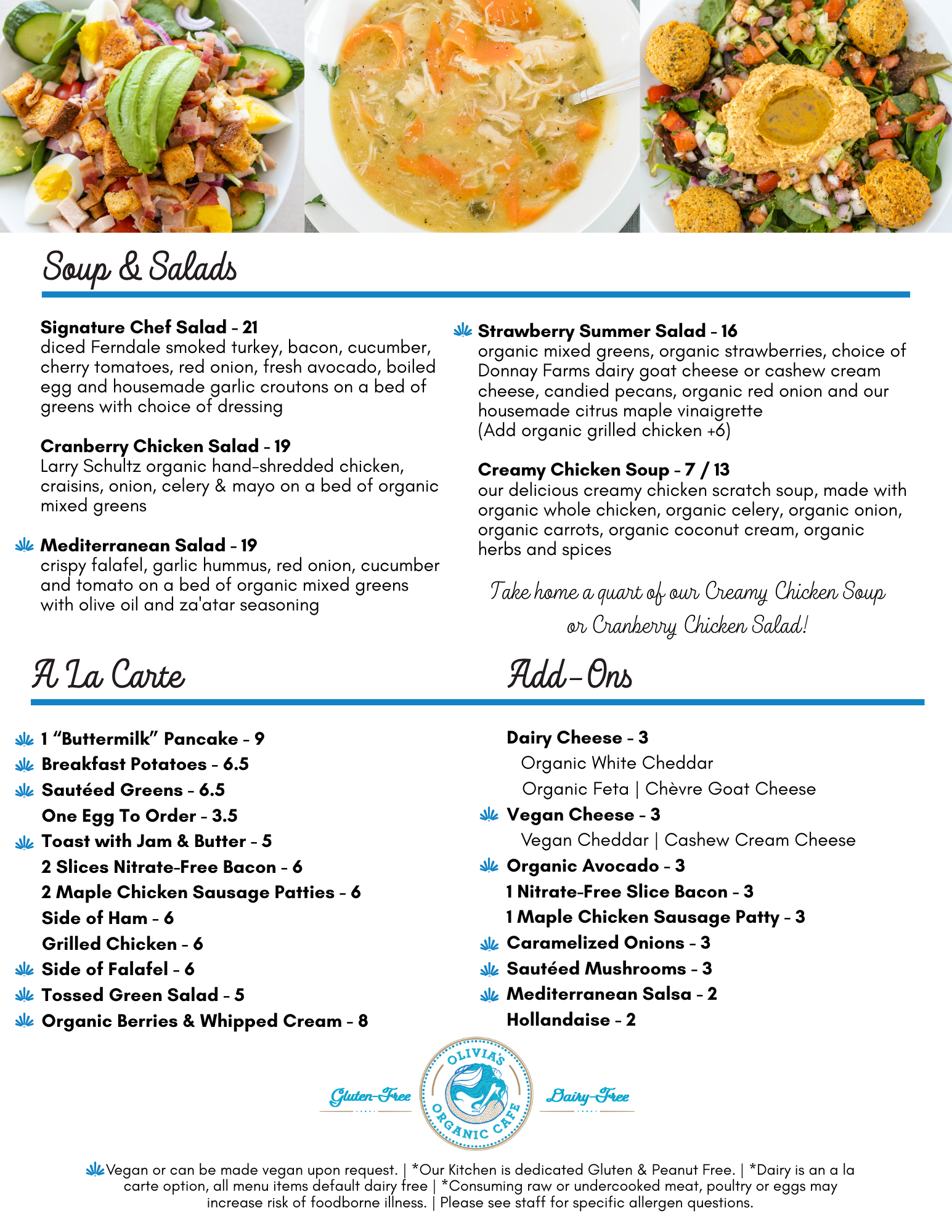 Menu — Olivia's Organic Cafe