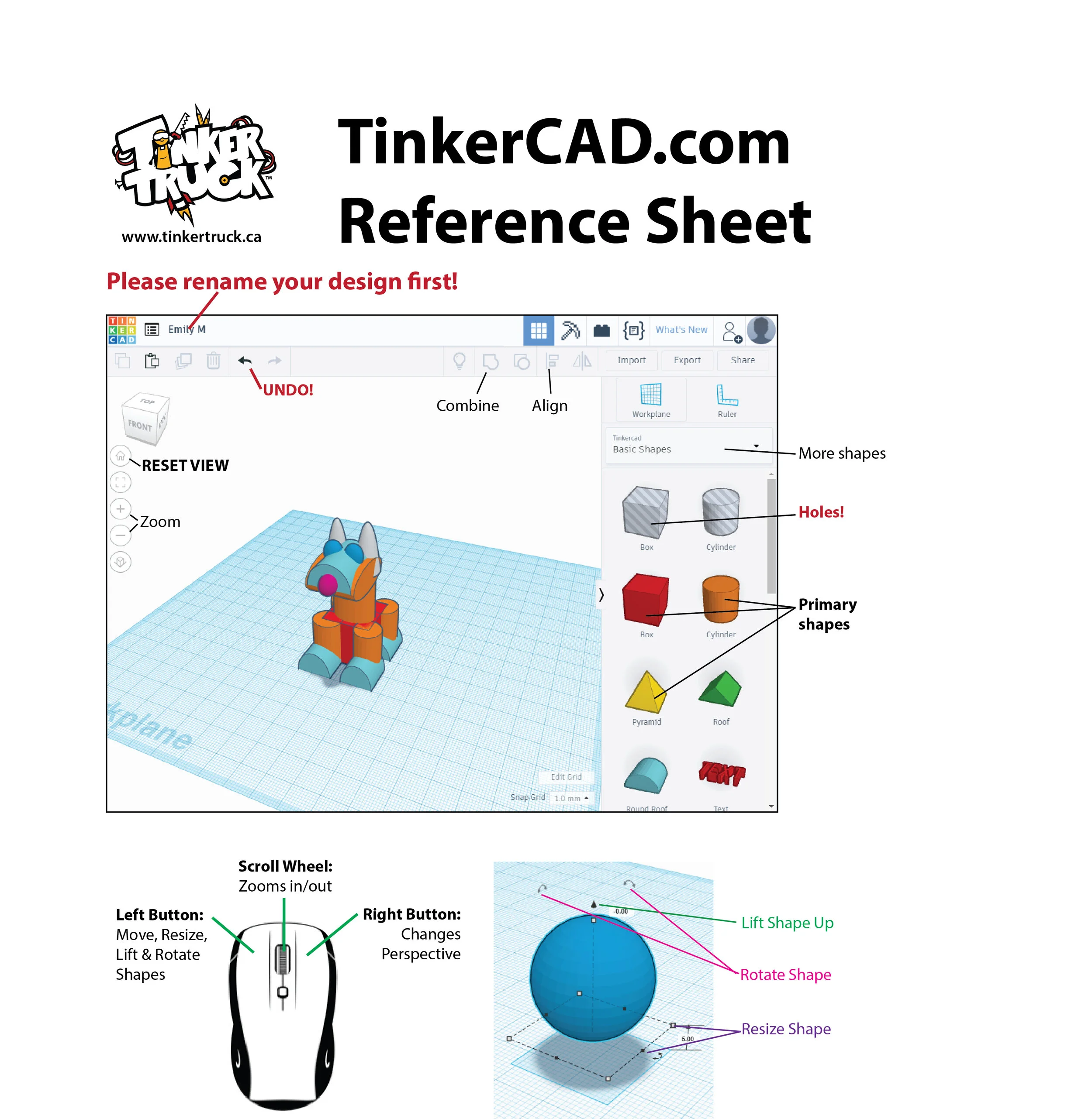 TInkerCAD Reference Sheet — Tinker Truck