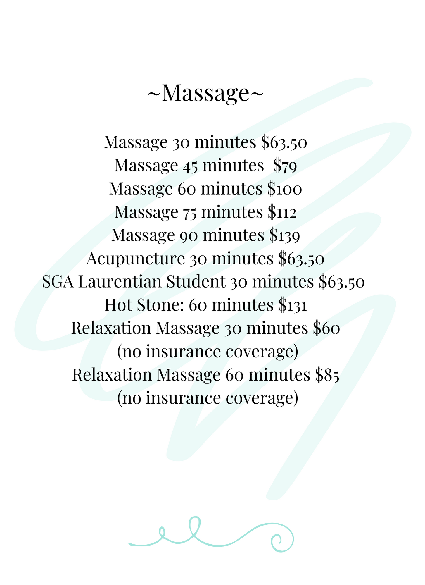 Massage Price List — All About Massage Day Spa