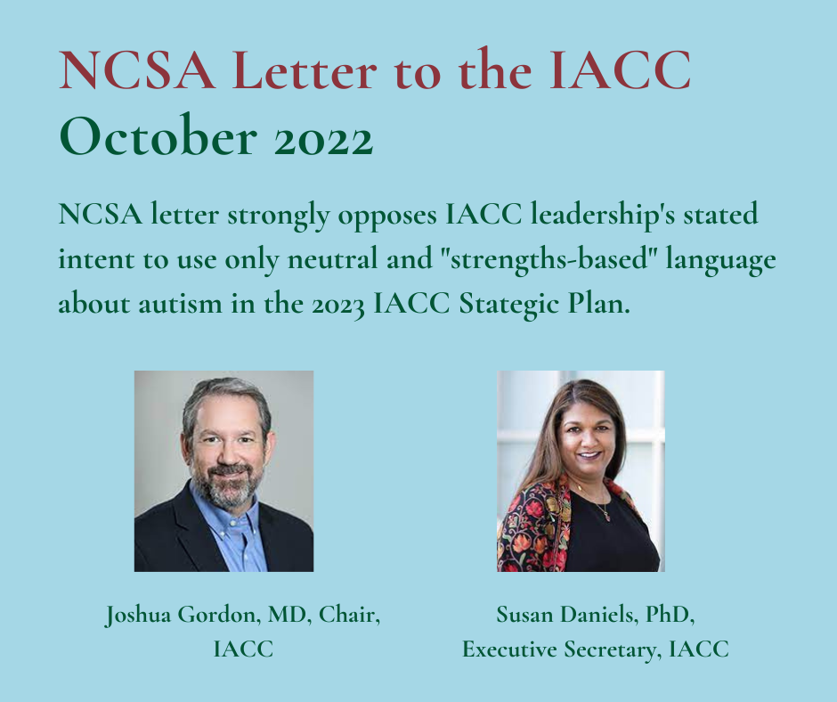 NCSA Letter to IACC: Stop Sanitizing Autism — NCSA