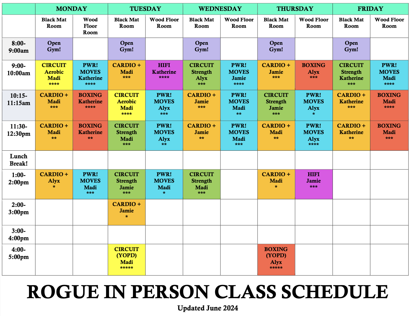 Class Schedule — Rogue Physical Therapy & Wellness