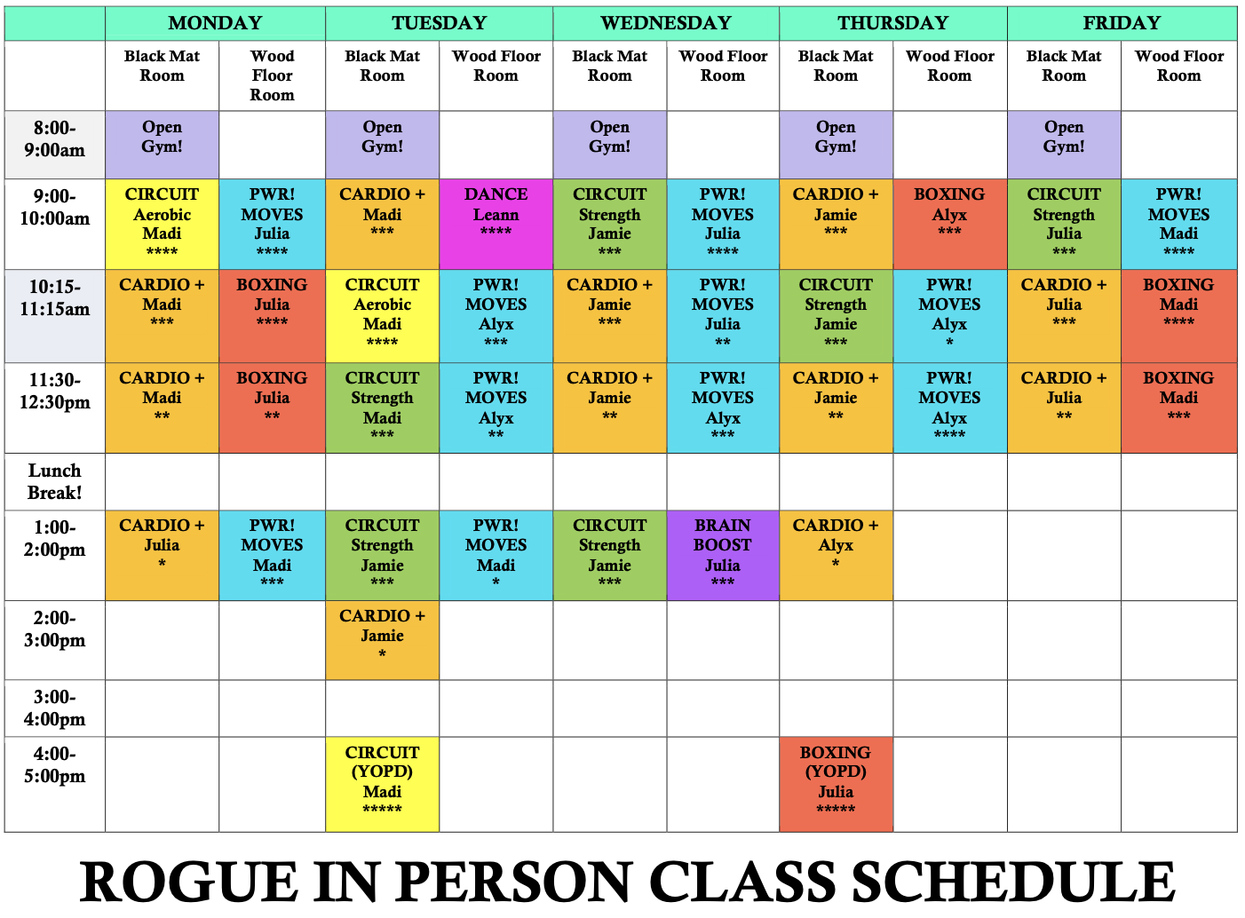 Class Schedule — Rogue Physical Therapy & Wellness