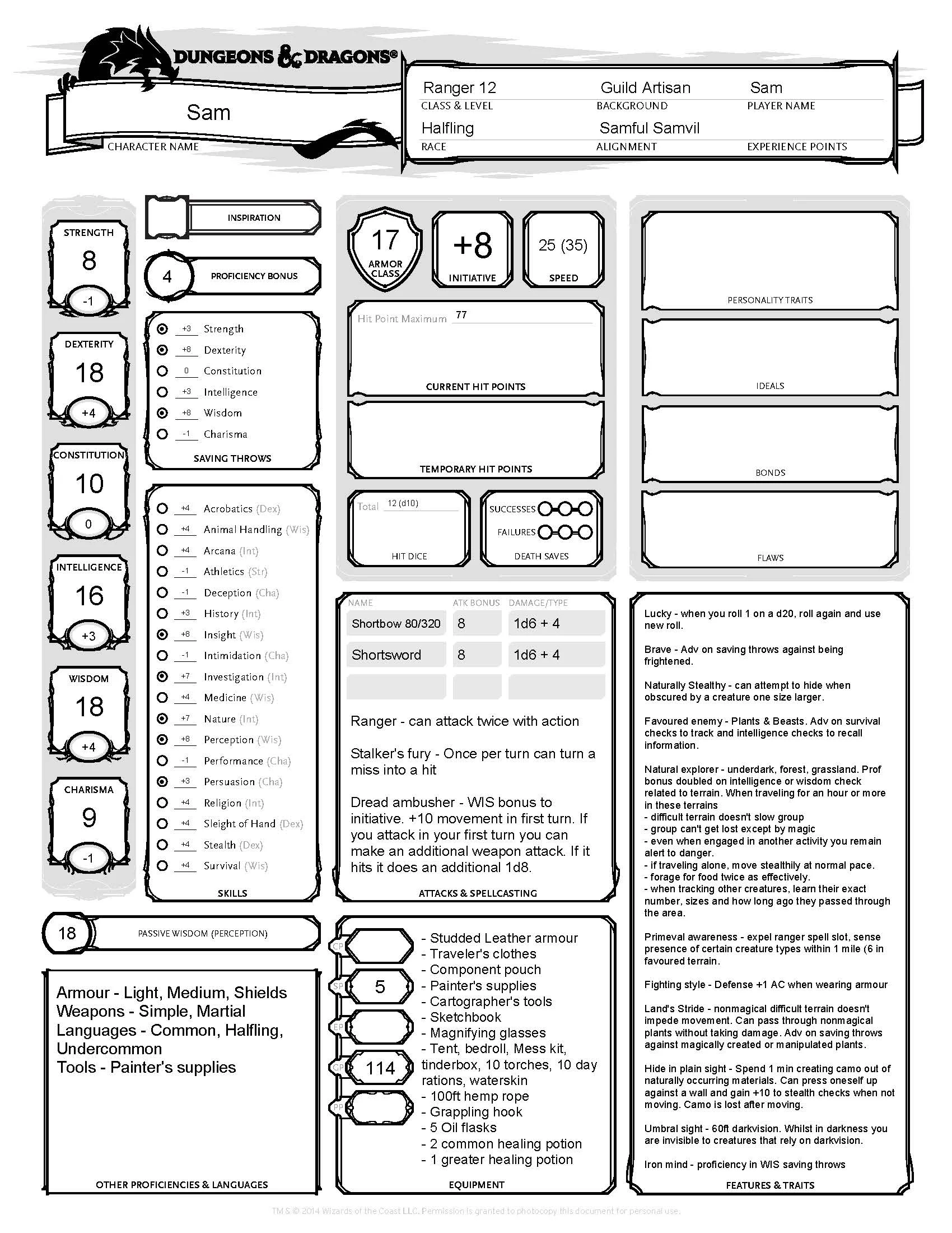 Dd Character Sheet 2nd Edition