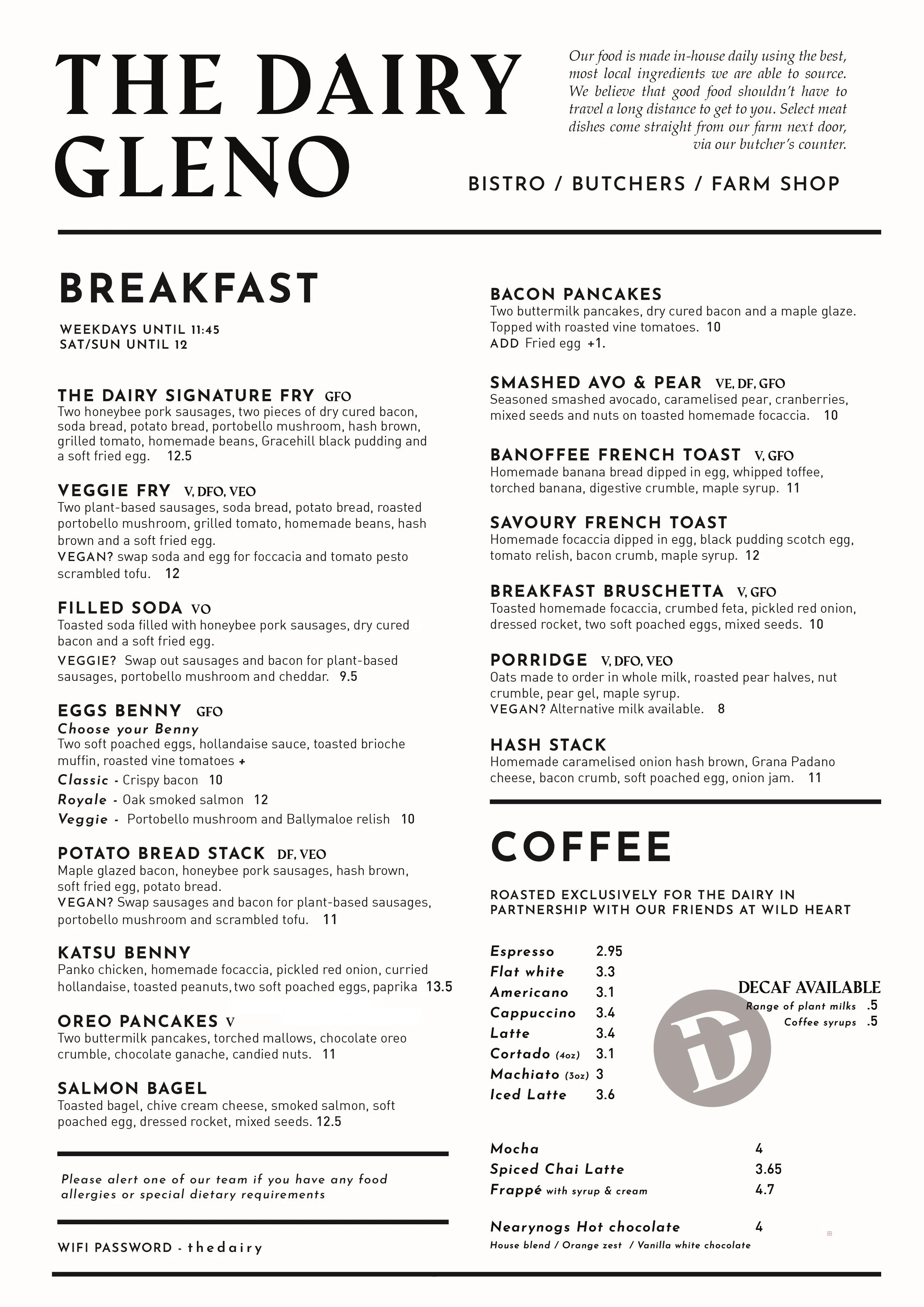 menu — The Dairy