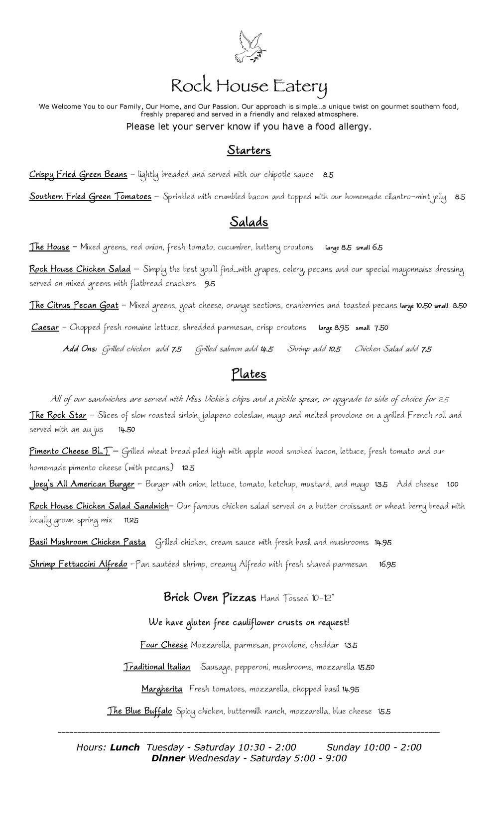 Sunday Brunch Menu — Rock House Eatery