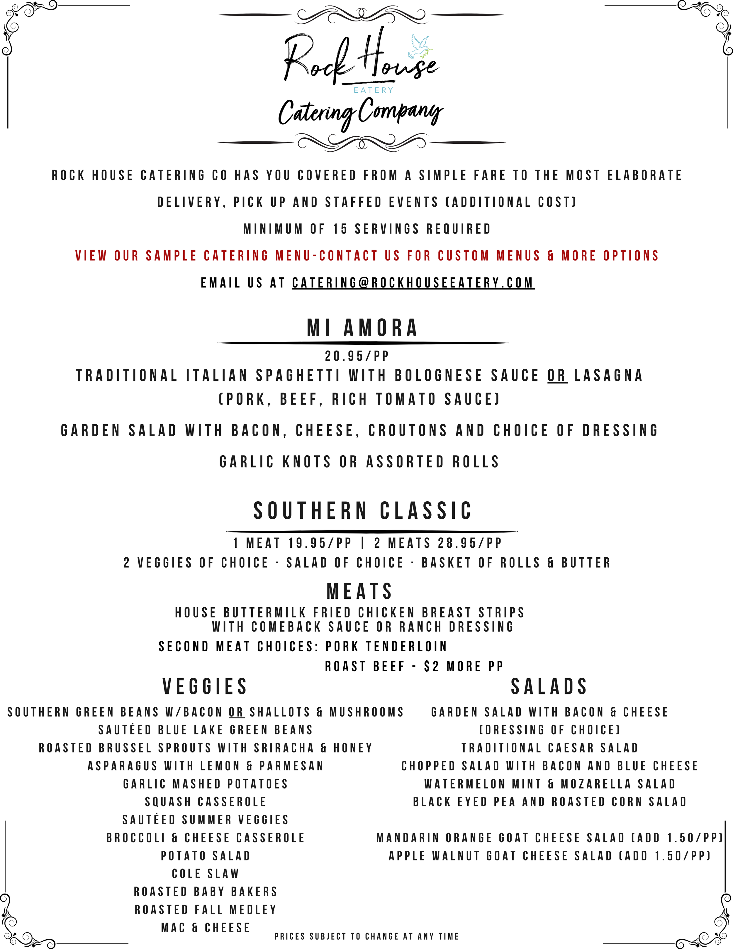 SAMPLE CATERING MENUS — Rock House Eatery