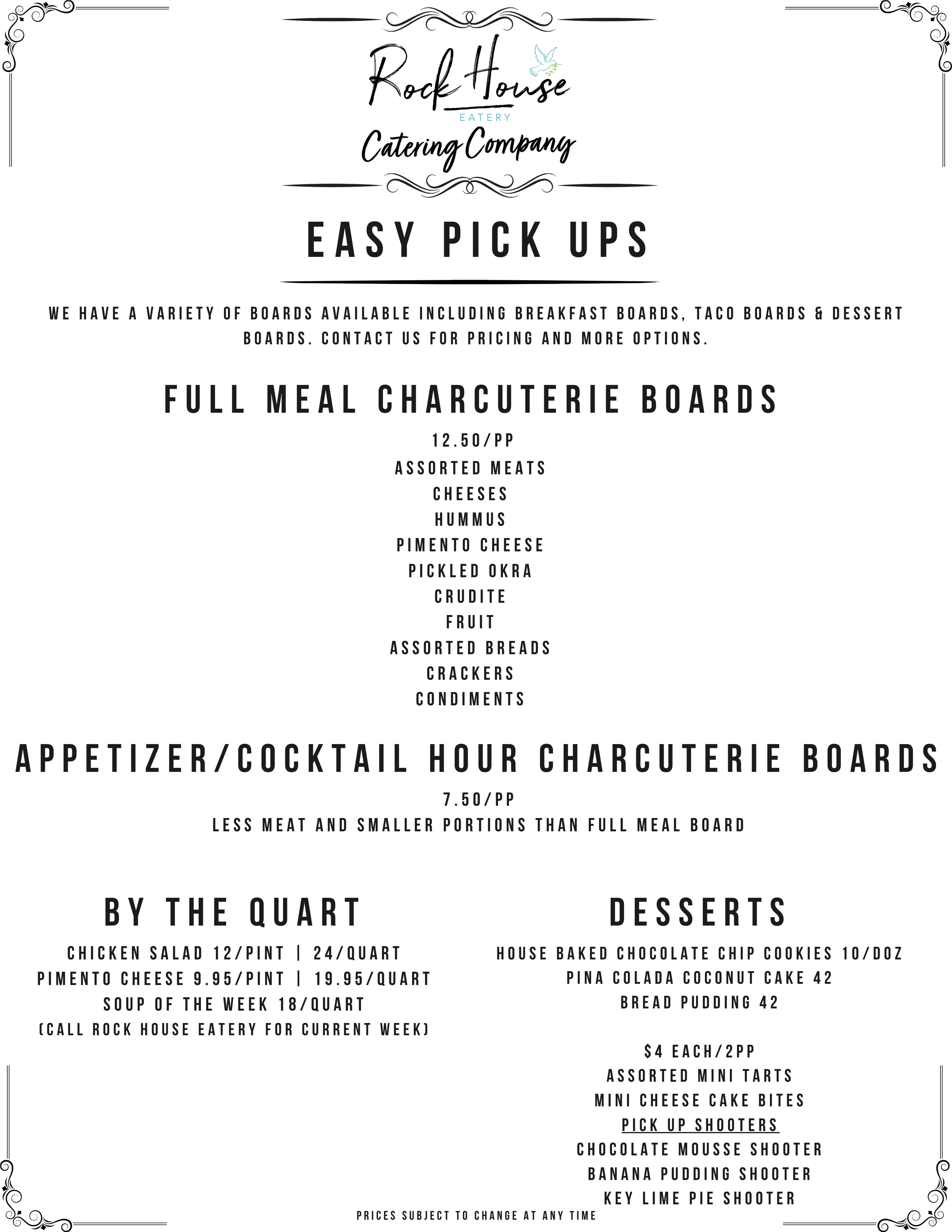 SAMPLE CATERING MENUS — Rock House Eatery