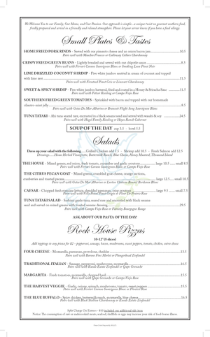 Dinner Menu — Rock House Eatery