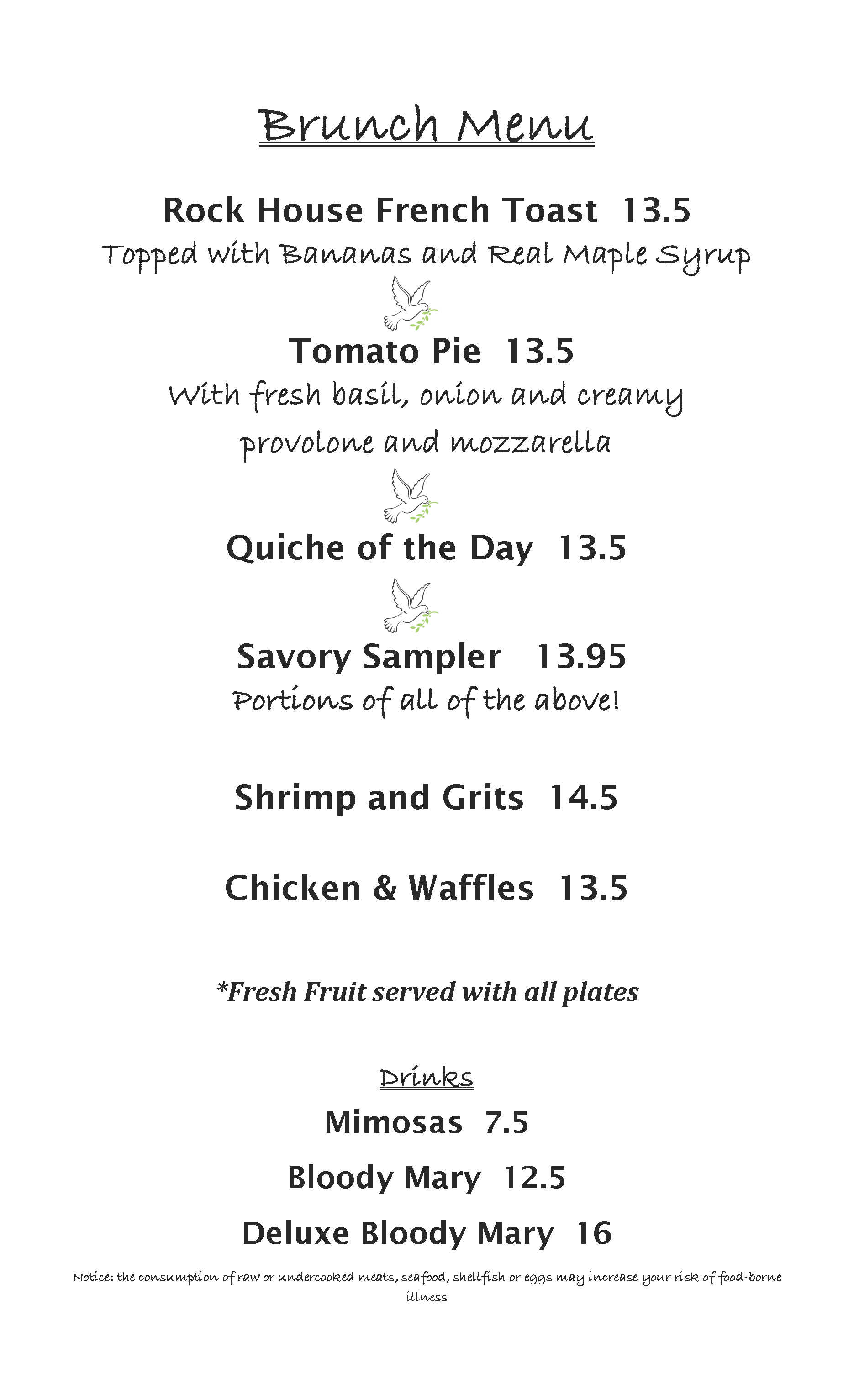 Sunday Brunch Menu — Rock House Eatery