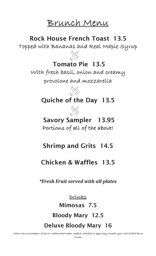 Sunday Brunch Menu — Rock House Eatery