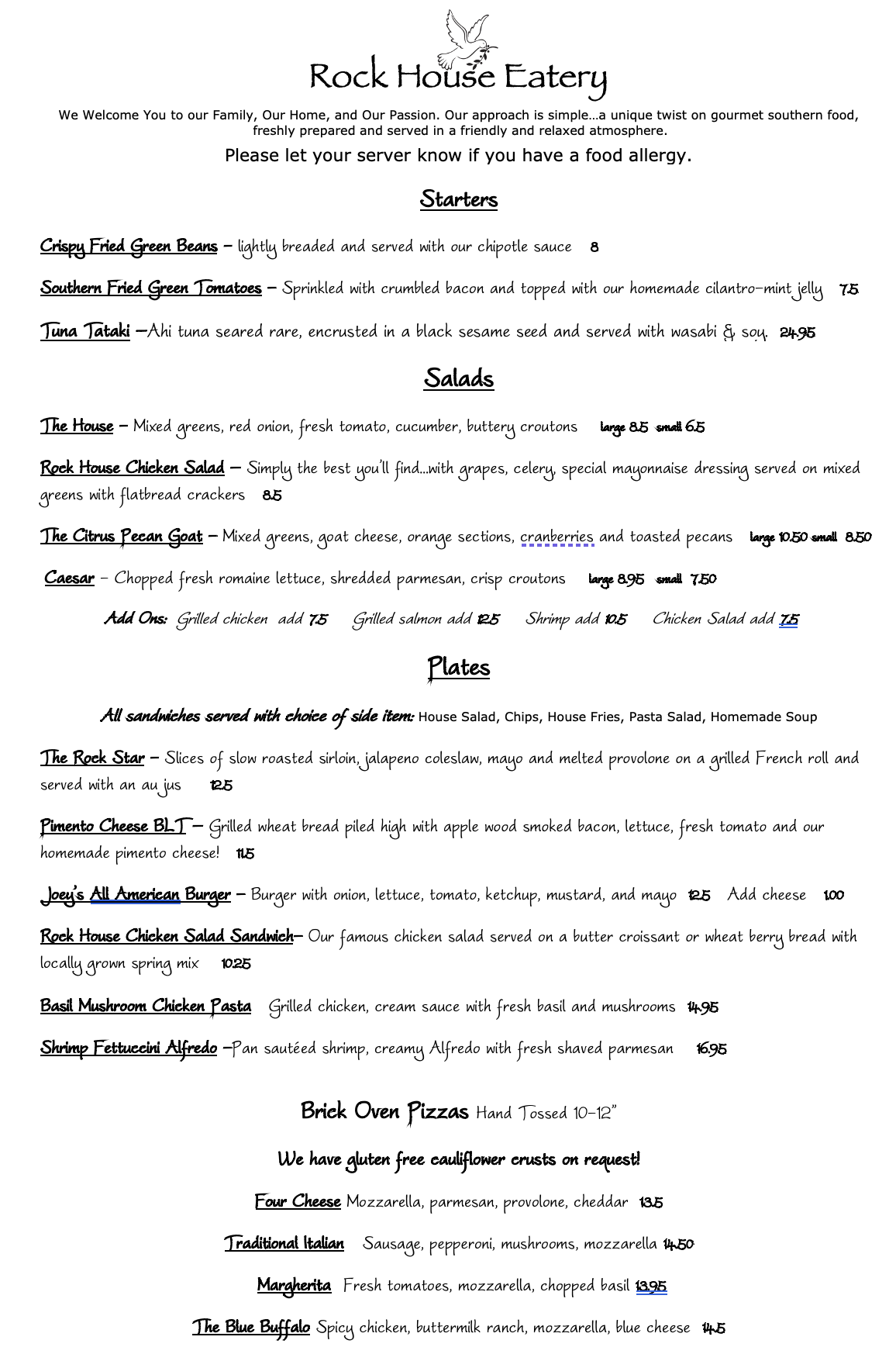 Sunday Brunch Menu — Rock House Eatery