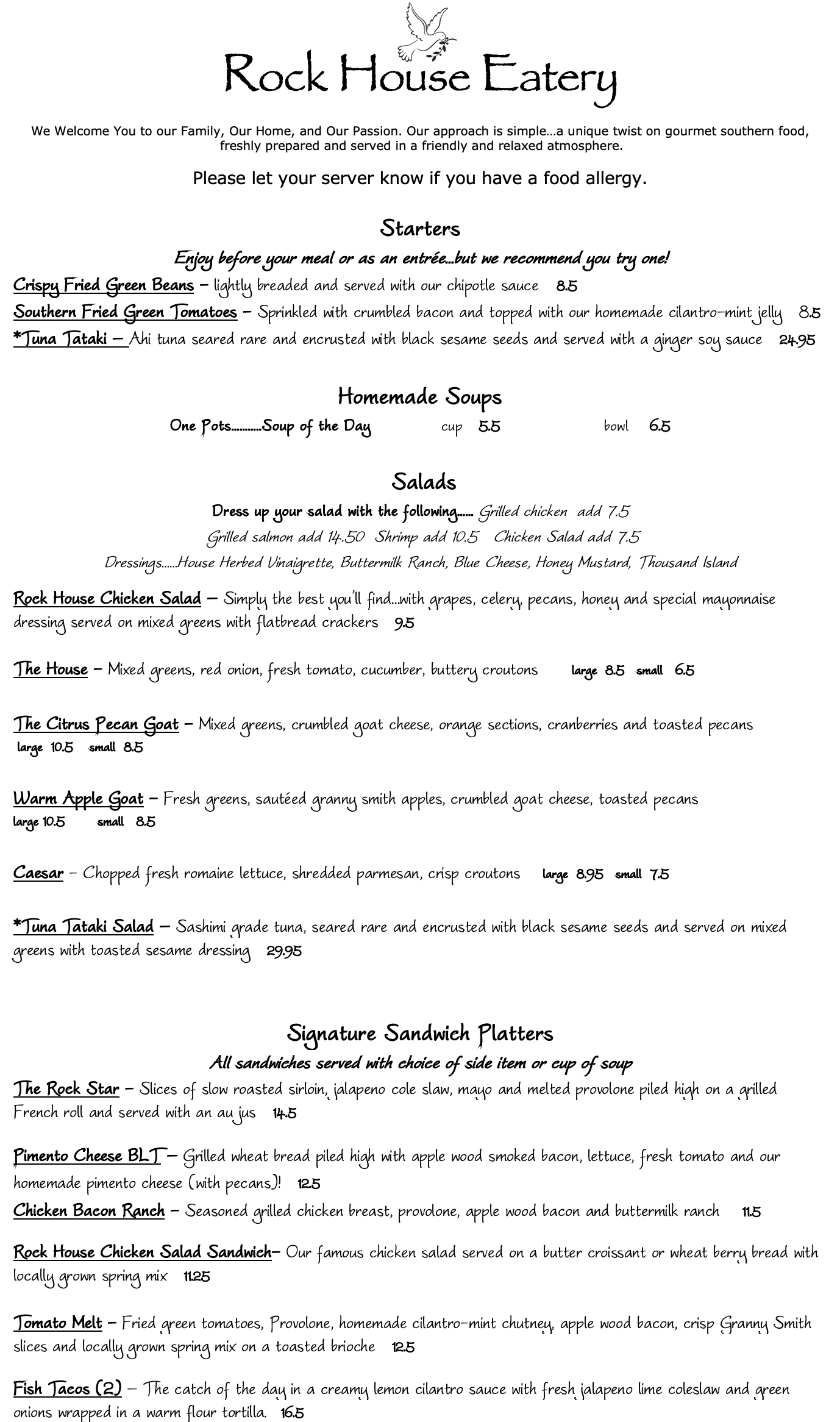 Lunch Menu — Rock House Eatery