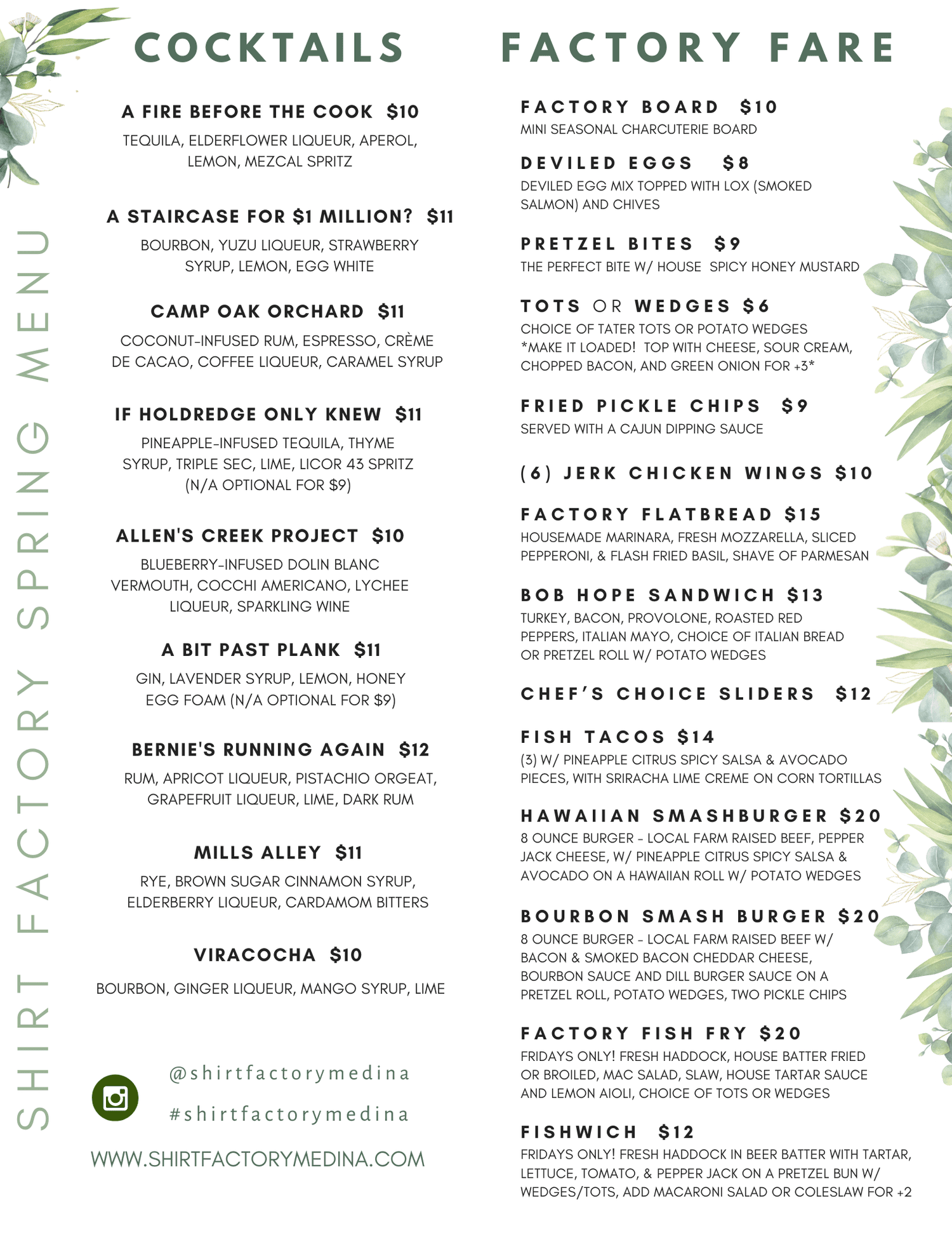 Menus — Shirt Factory