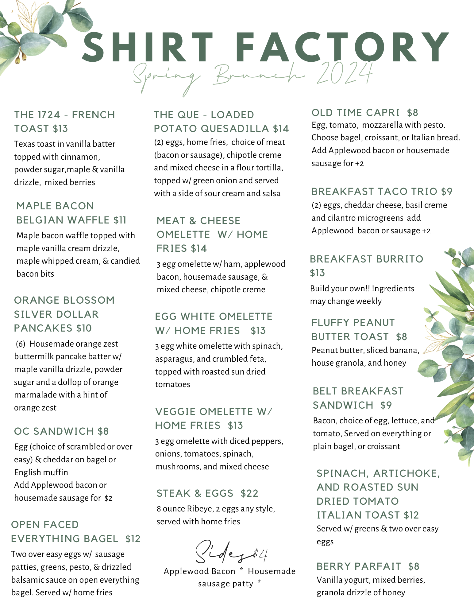 Menus — Shirt Factory