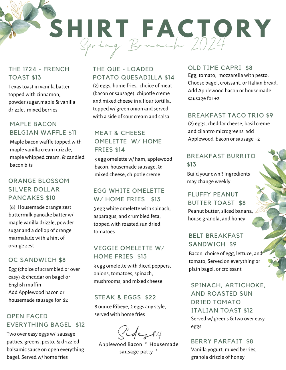 Menus — Shirt Factory