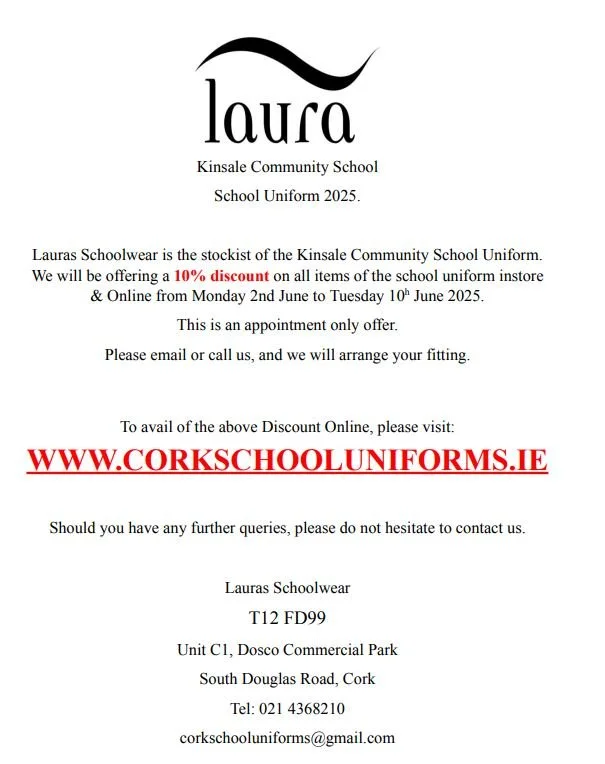 Laura's Schoolwear - Discount — KCS, Kinsale