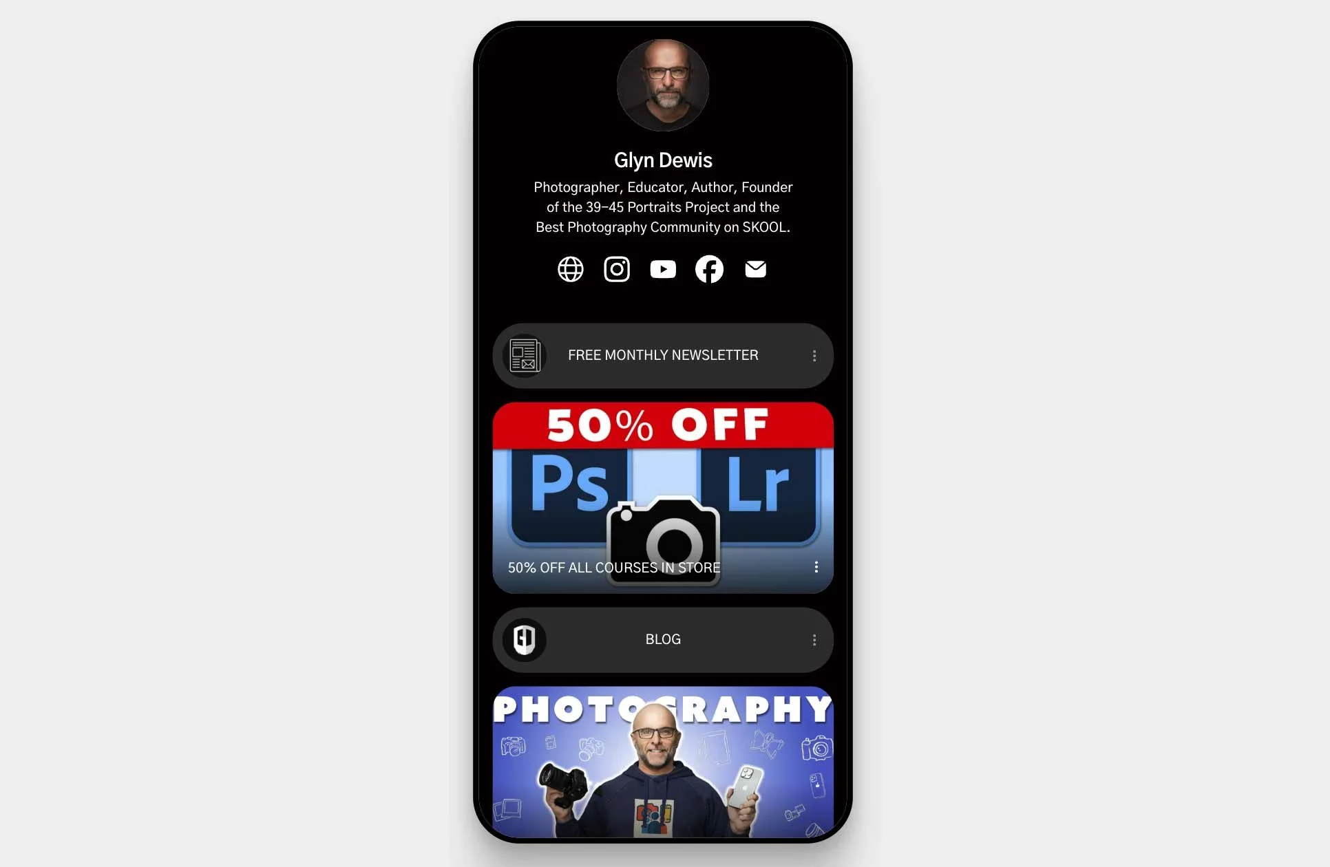 Finally set up my Linktree Page 😃 — Glyn Dewis