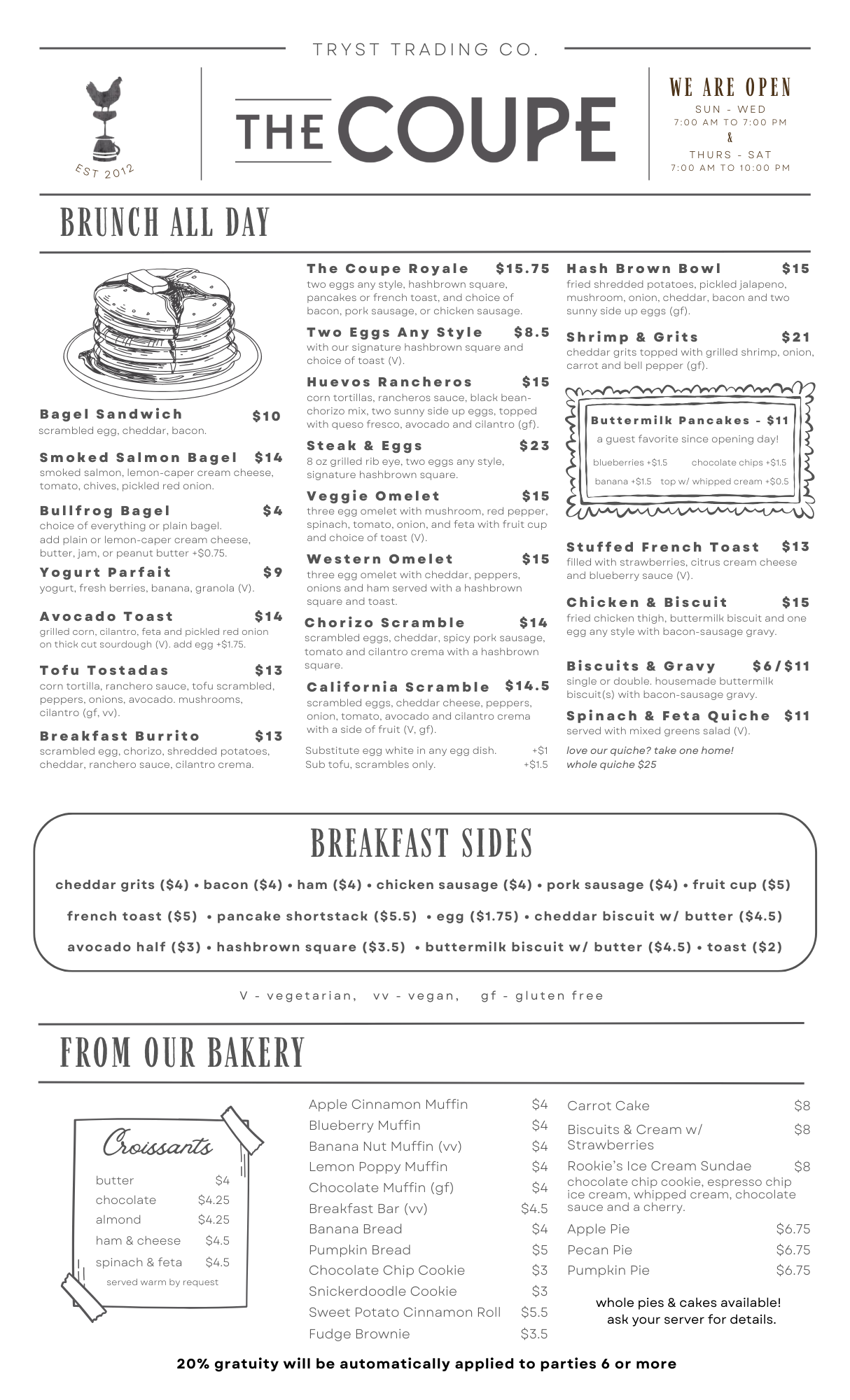 Dine In Menu — The Coupe