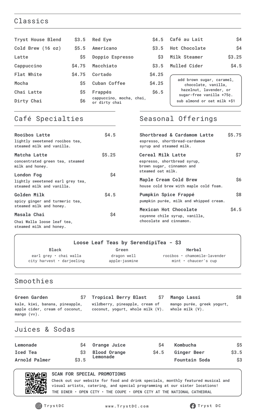 Menu — Tryst