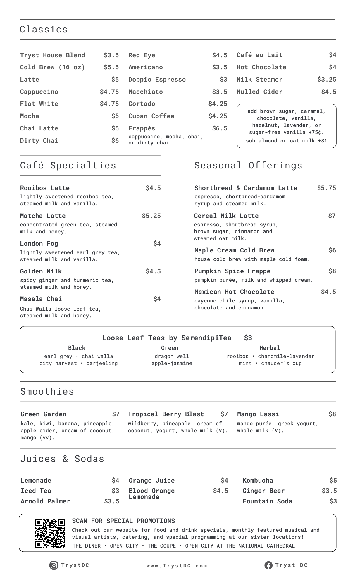 Menu — Tryst