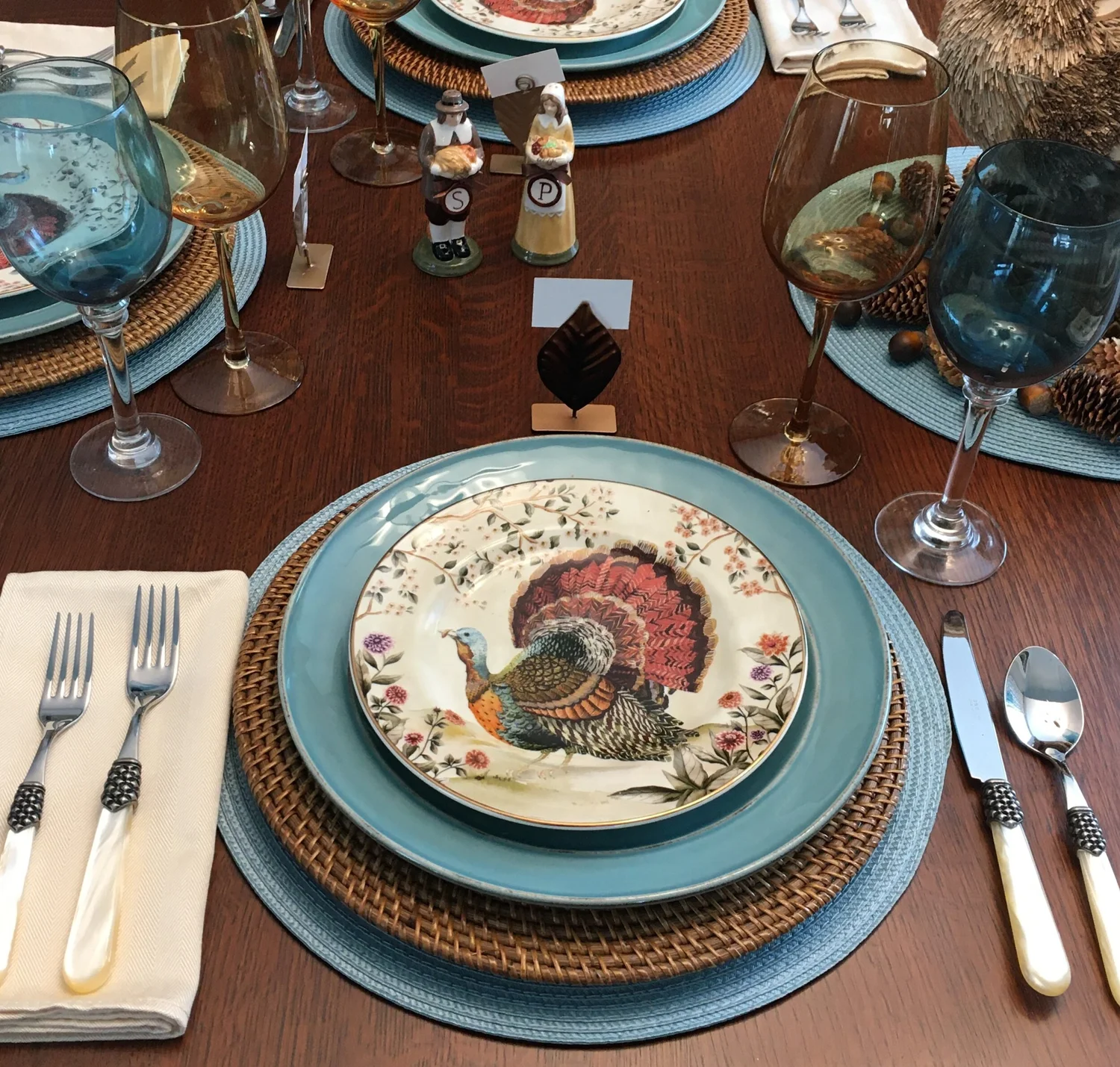 A Turkey Tablescape with the Blues — Whispers of the Heart