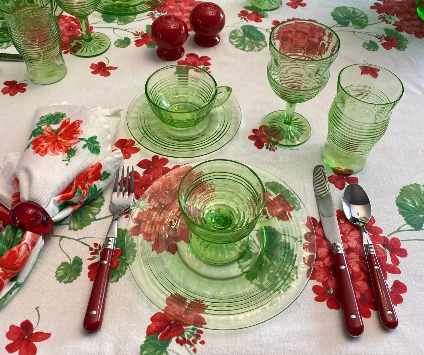 Grandma's Depression Glass on a Summer Tablescape, and her Tablecloth ...