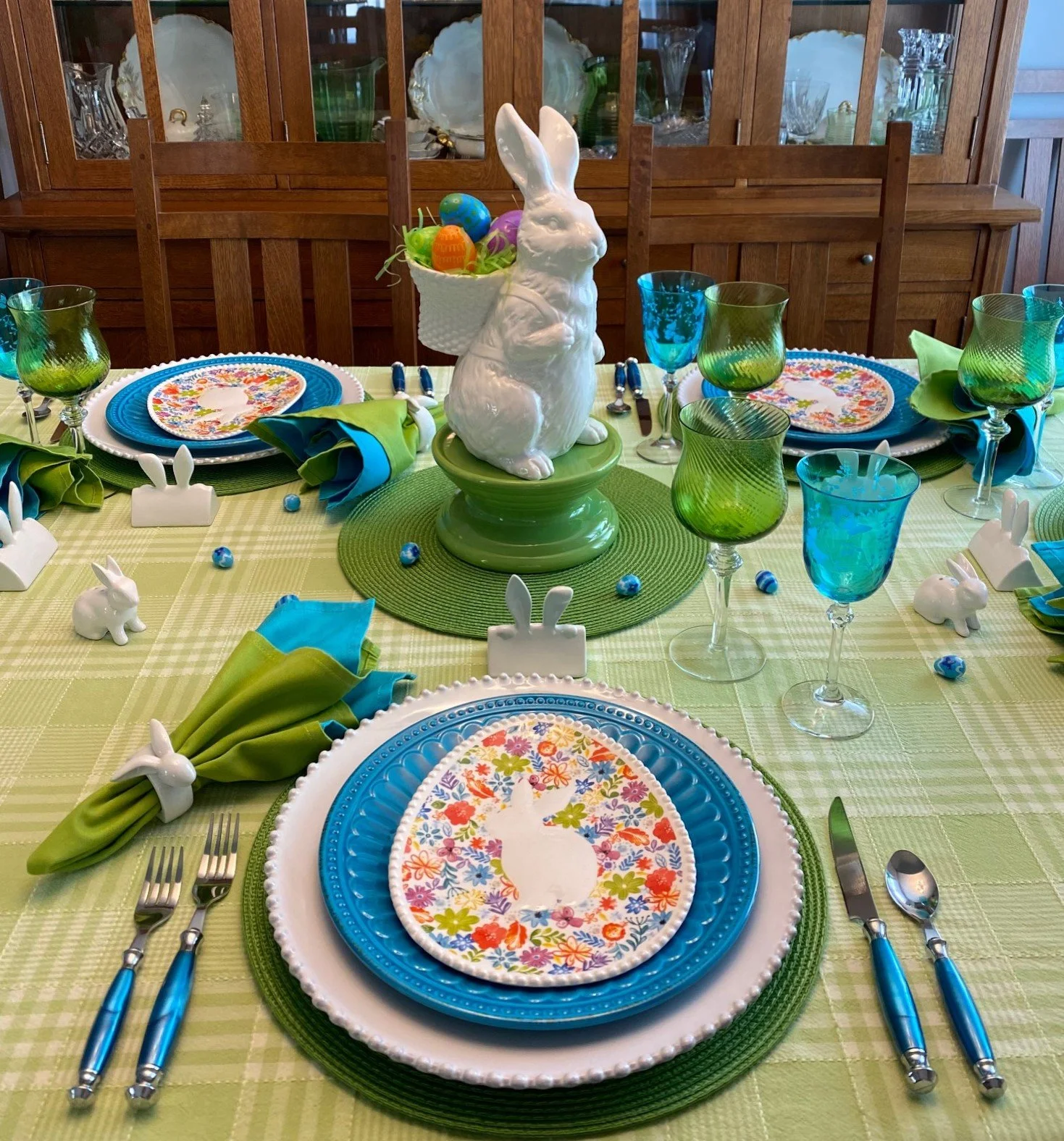 White Bunnies on a Spring Easter Tablescape — Whispers of the Heart